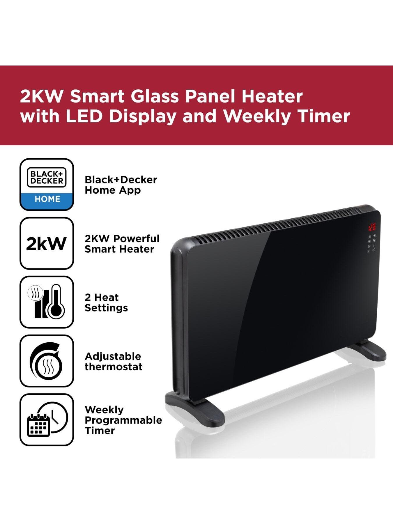 Black & Decker 2kW Smart Glass Panel Heater with 2 Heat Settings ...