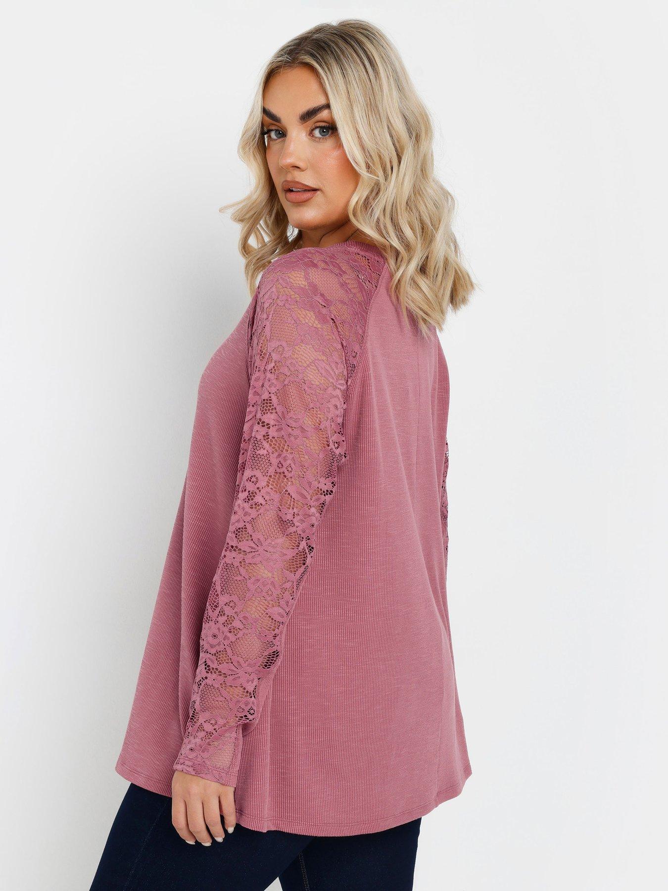 Yours Curve Raglan Lace A-Line T-Shirt - Pink | Very