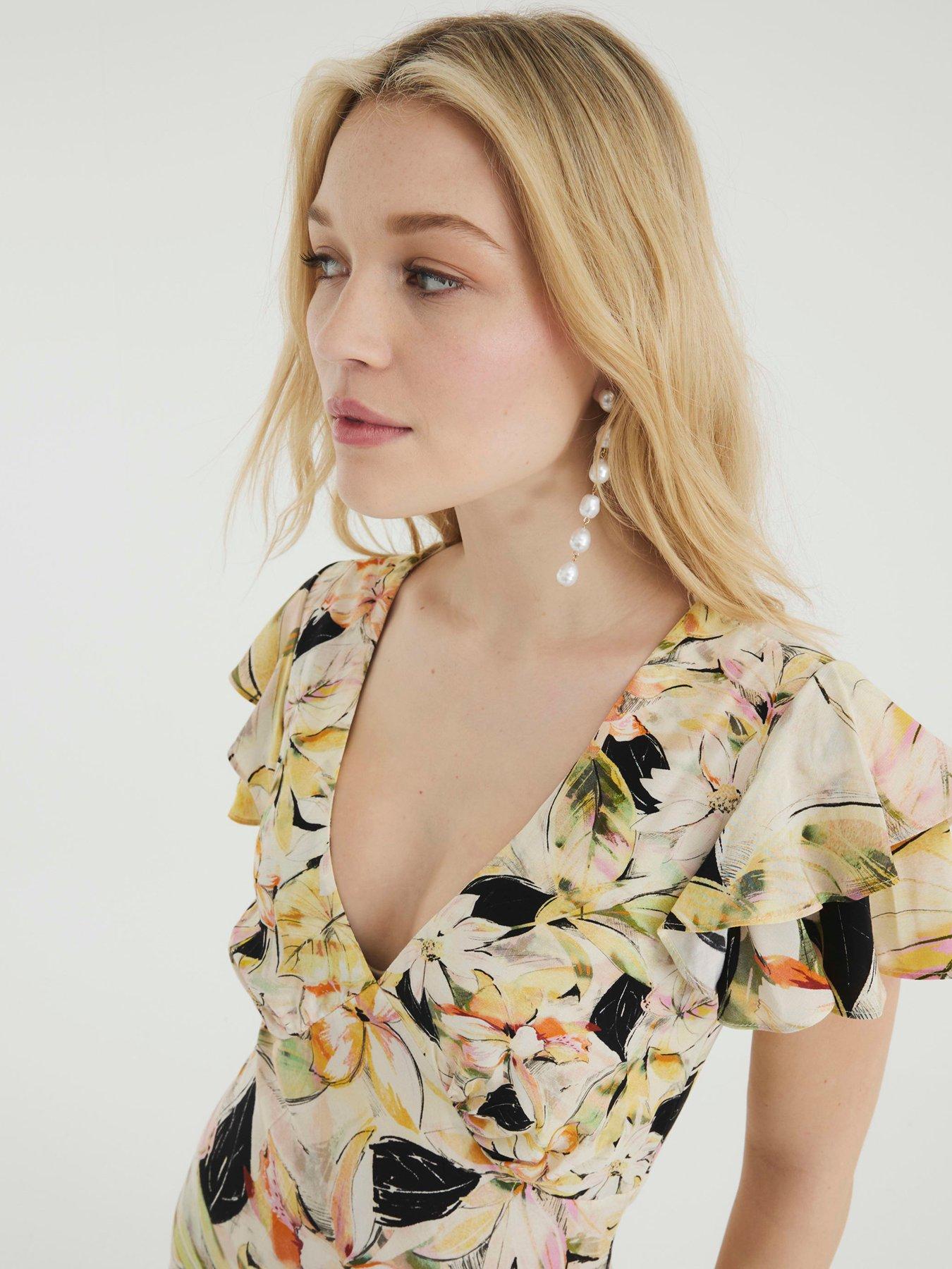 River Island Floral Ruffle Maxi Dress Yellow Very
