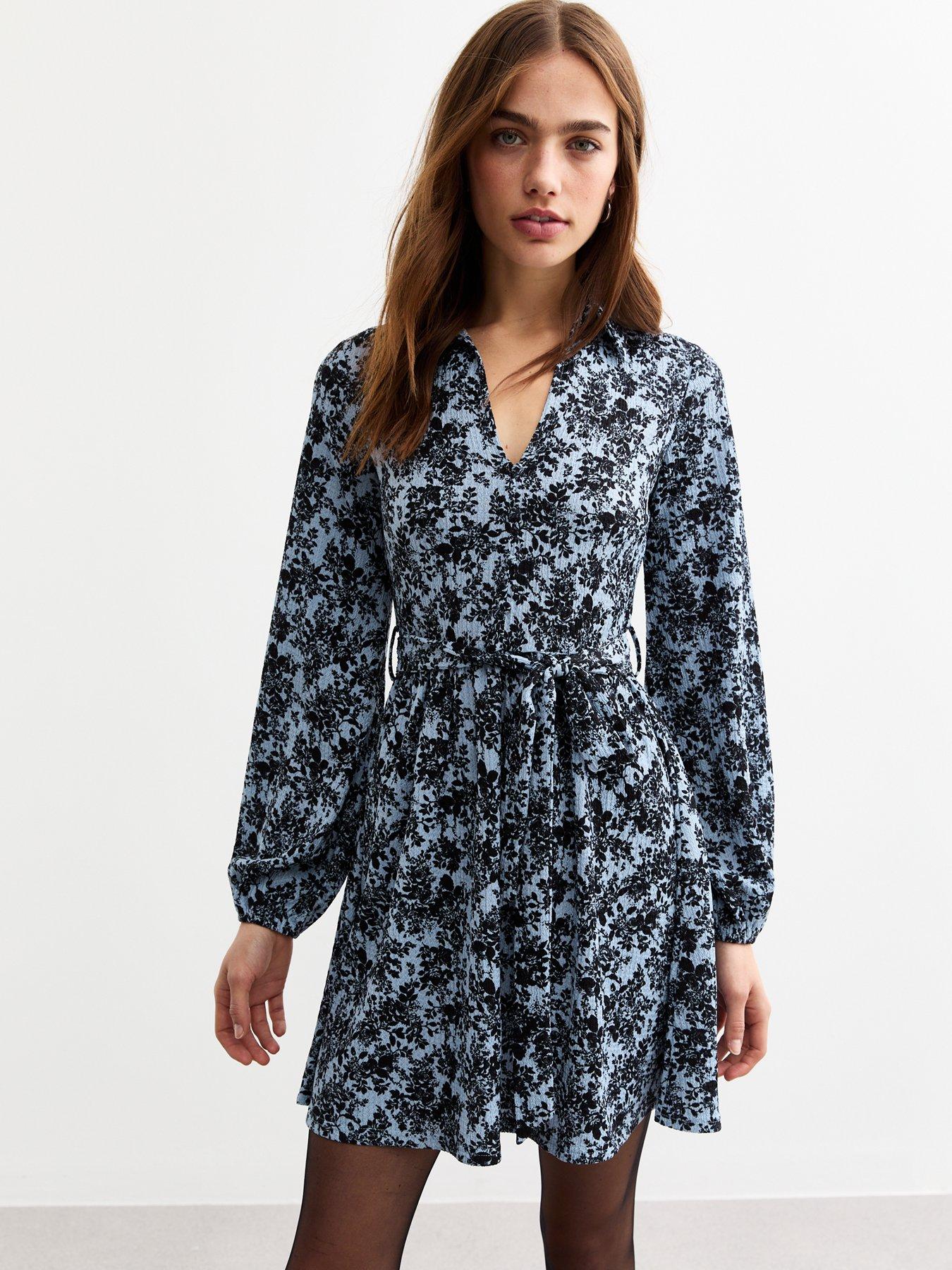 New Look Blue Floral Print Mini Shirt Dress | Very