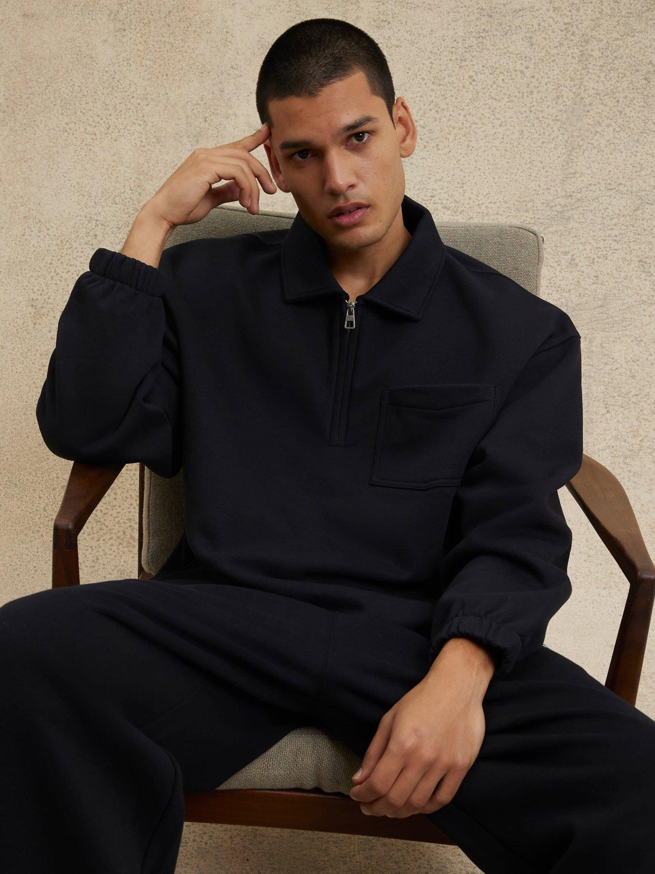 River Island Essential Regular Rugby 1/2 Zip Sweat - Black | Very