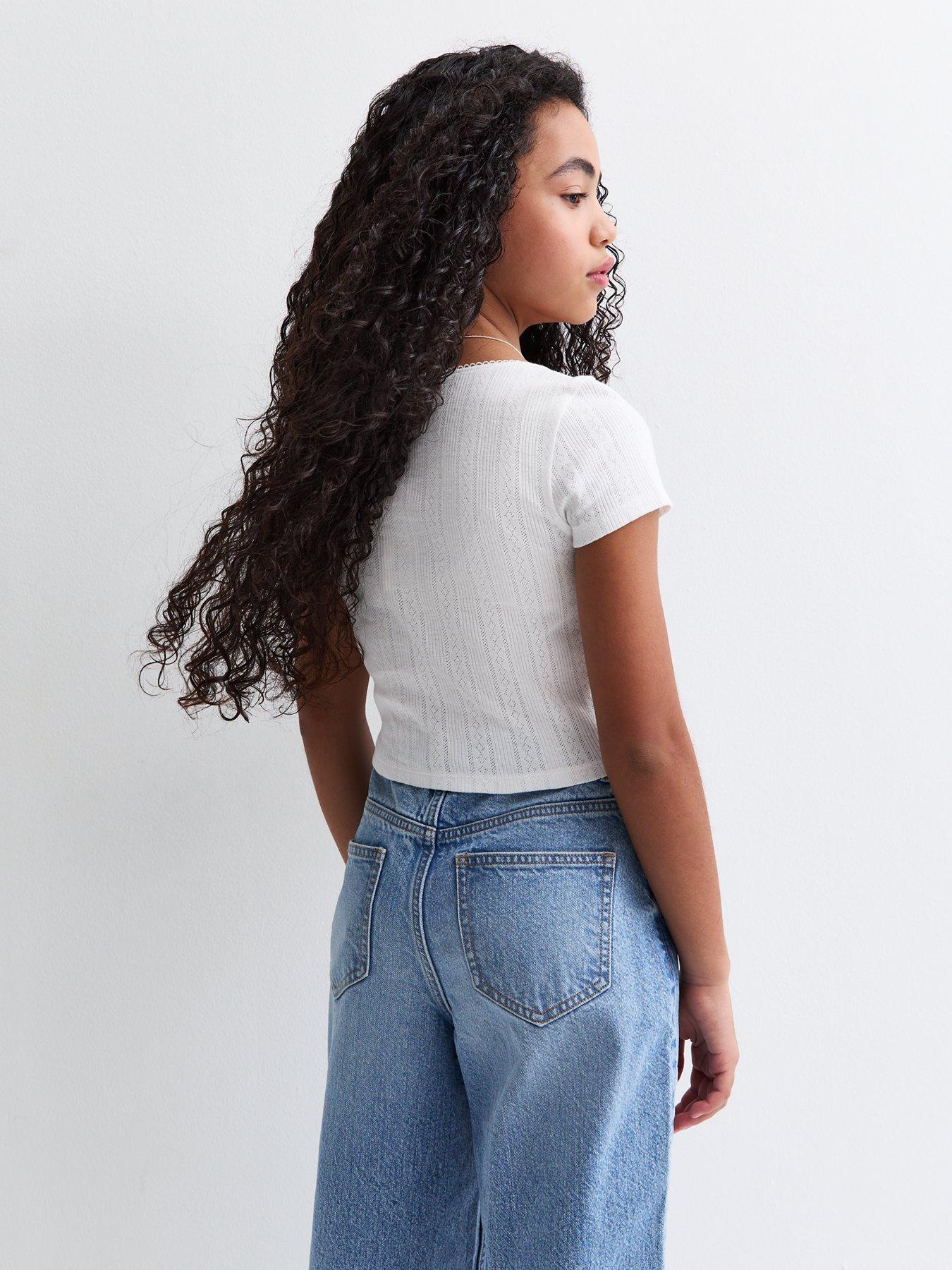 New Look 915 Girls Pointelle Cropped Top - White | Very