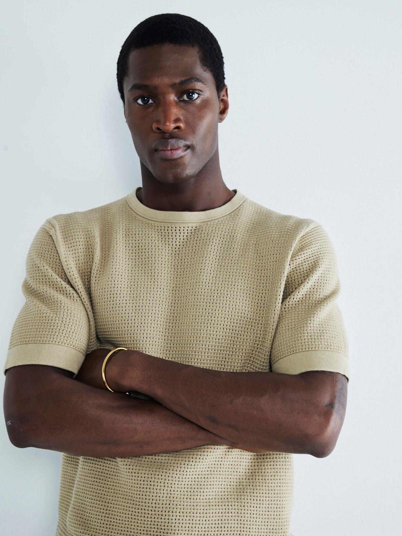 River Island Short Sleeve Pointelle Mesh T-Shirt - Khaki | Very