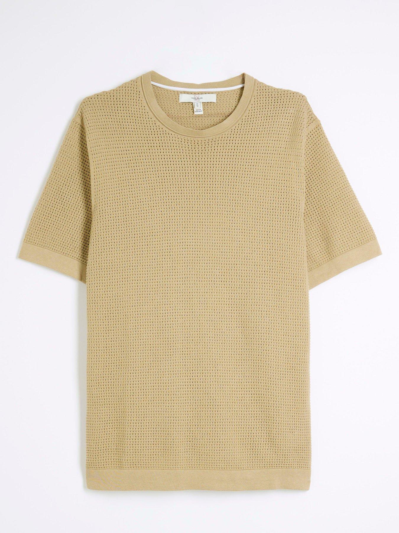 River Island Short Sleeve Pointelle Mesh T-Shirt - Khaki | Very