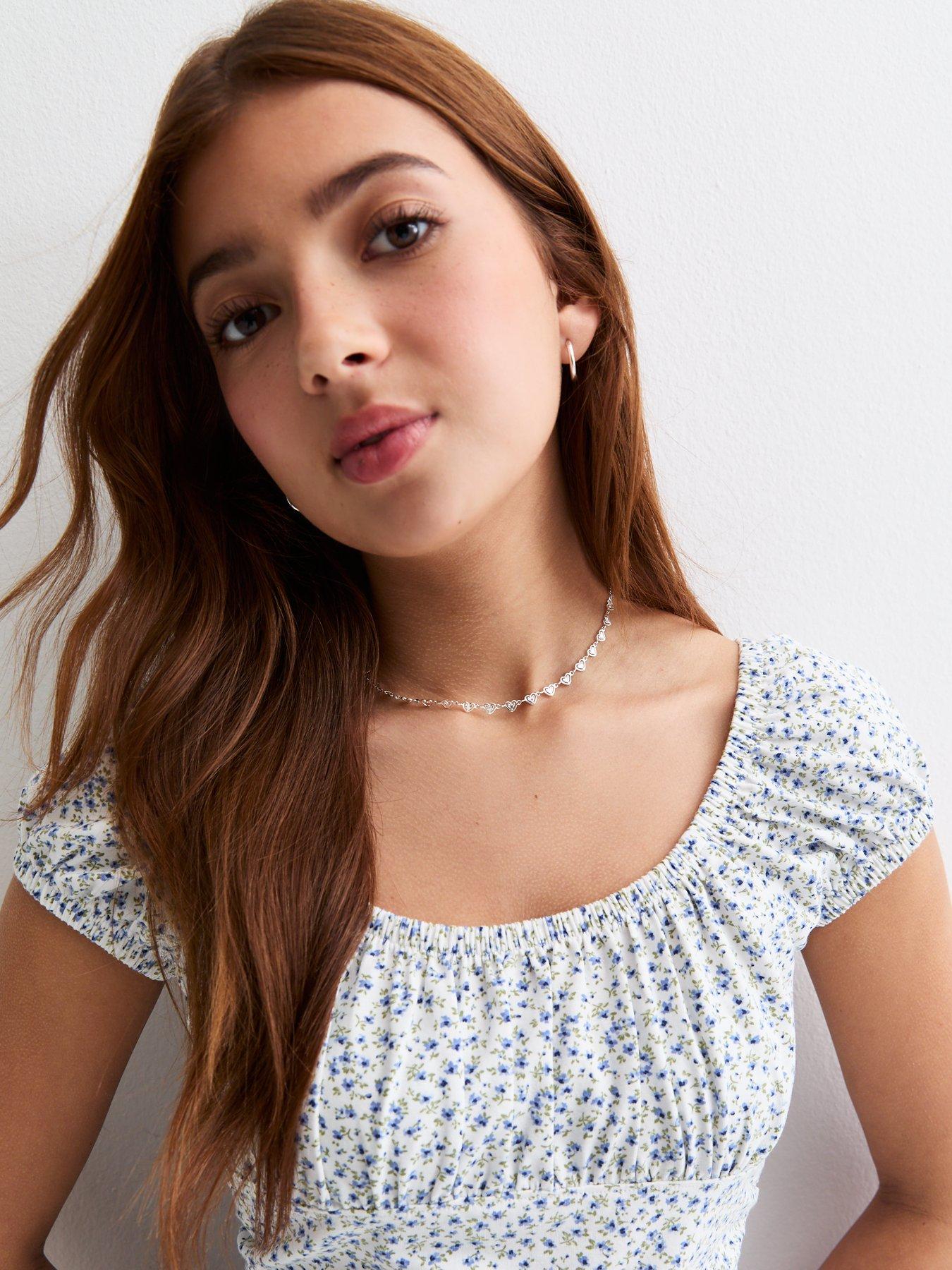 New Look 915 Girls Floral Print Cropped Top - Blue | Very