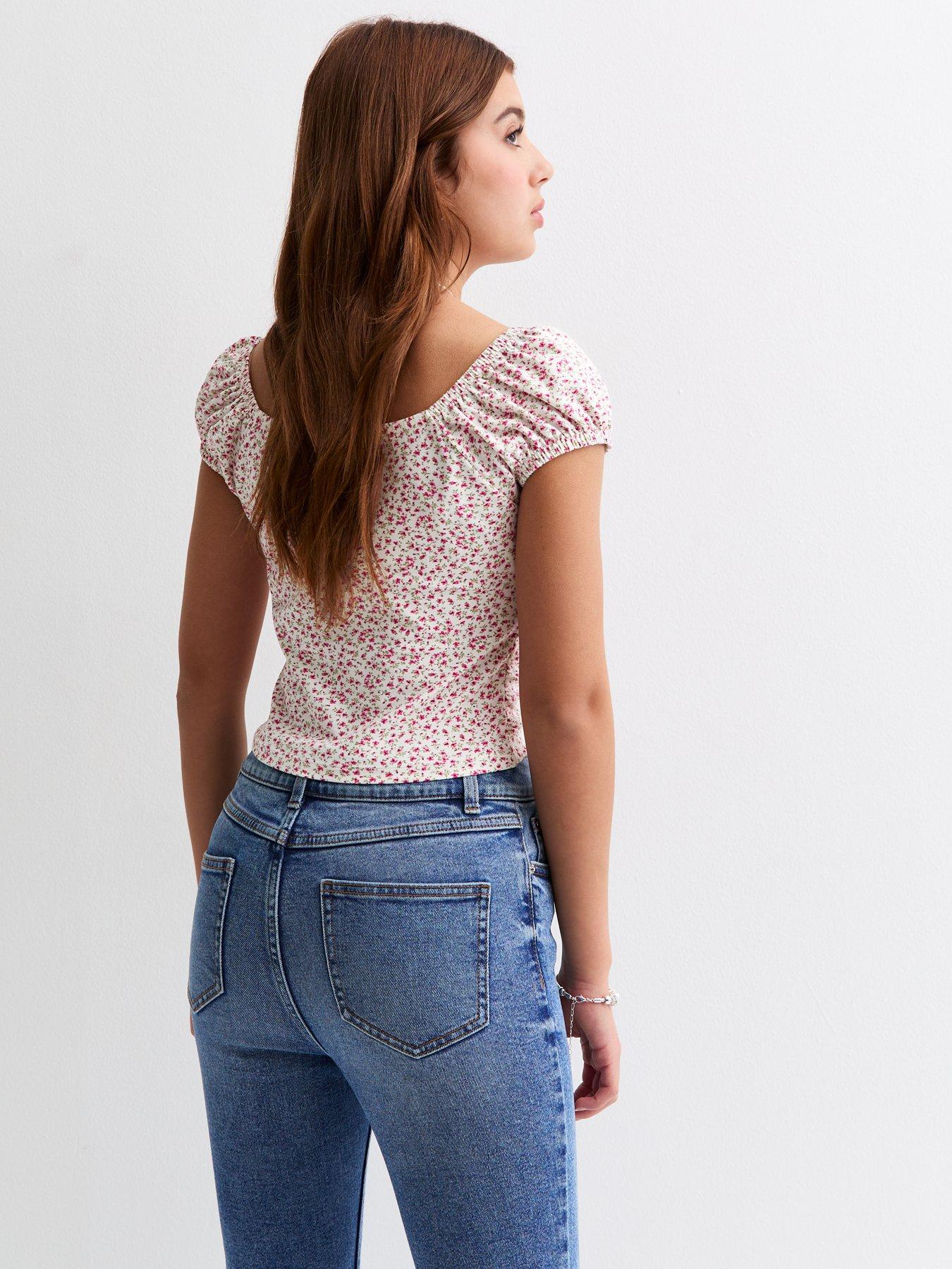New Look 915 Girls Floral Print Cropped Top - Pink | Very