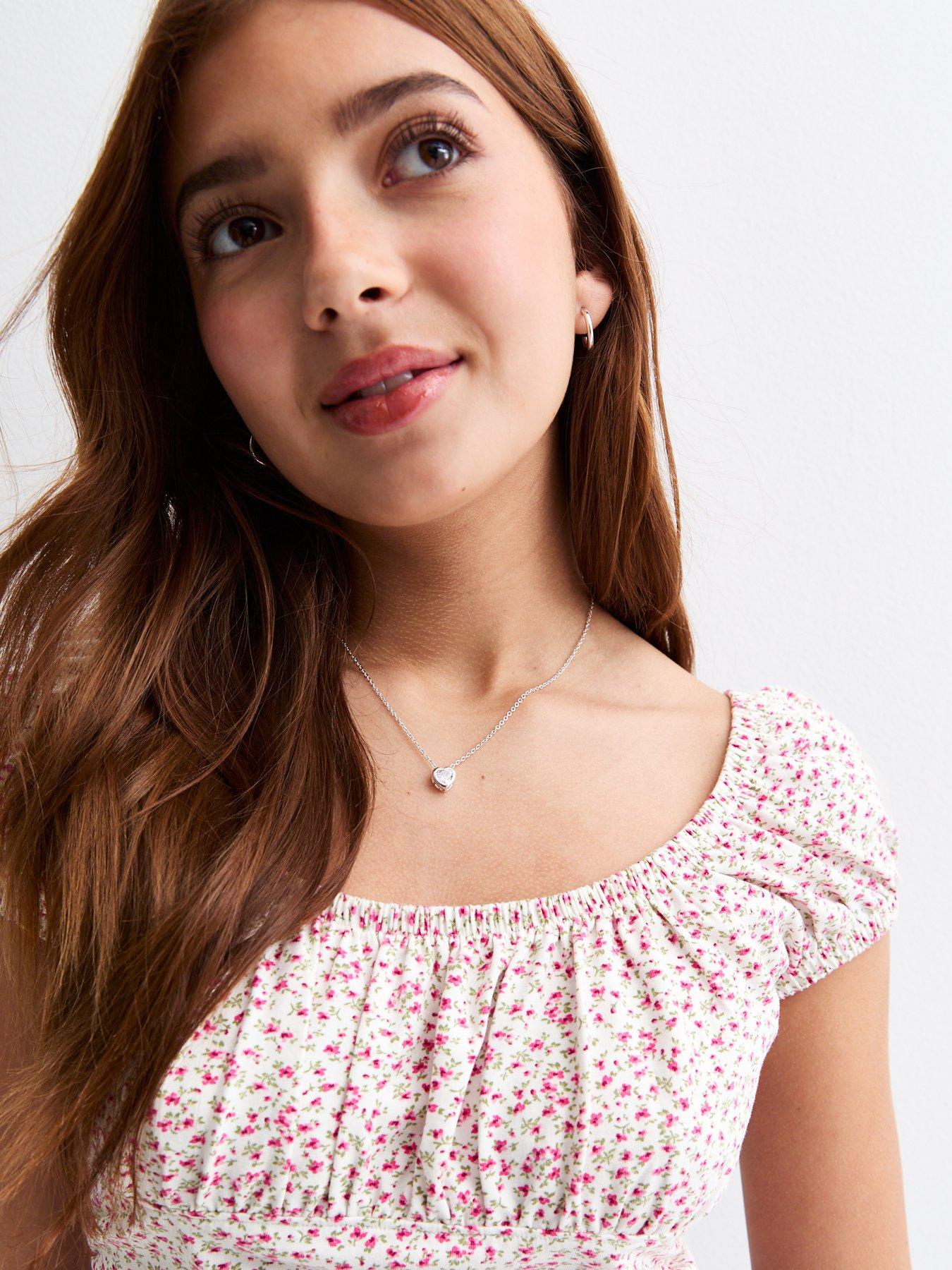 New Look 915 Girls Floral Print Cropped Top - Pink | Very