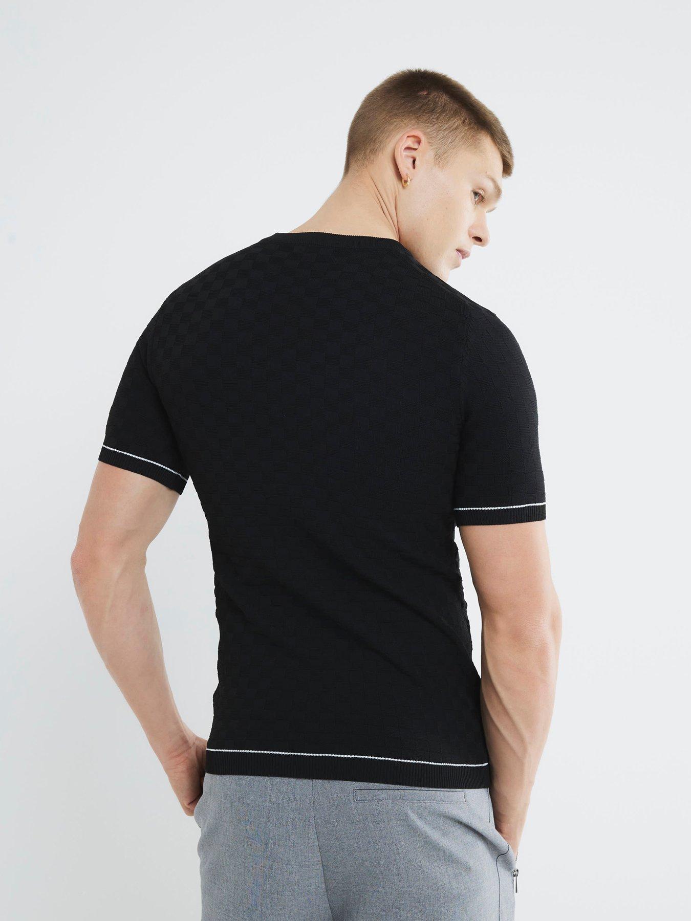 River Island Short Sleeve Checkerboard Muscle Fit Knitted T-Shirt ...