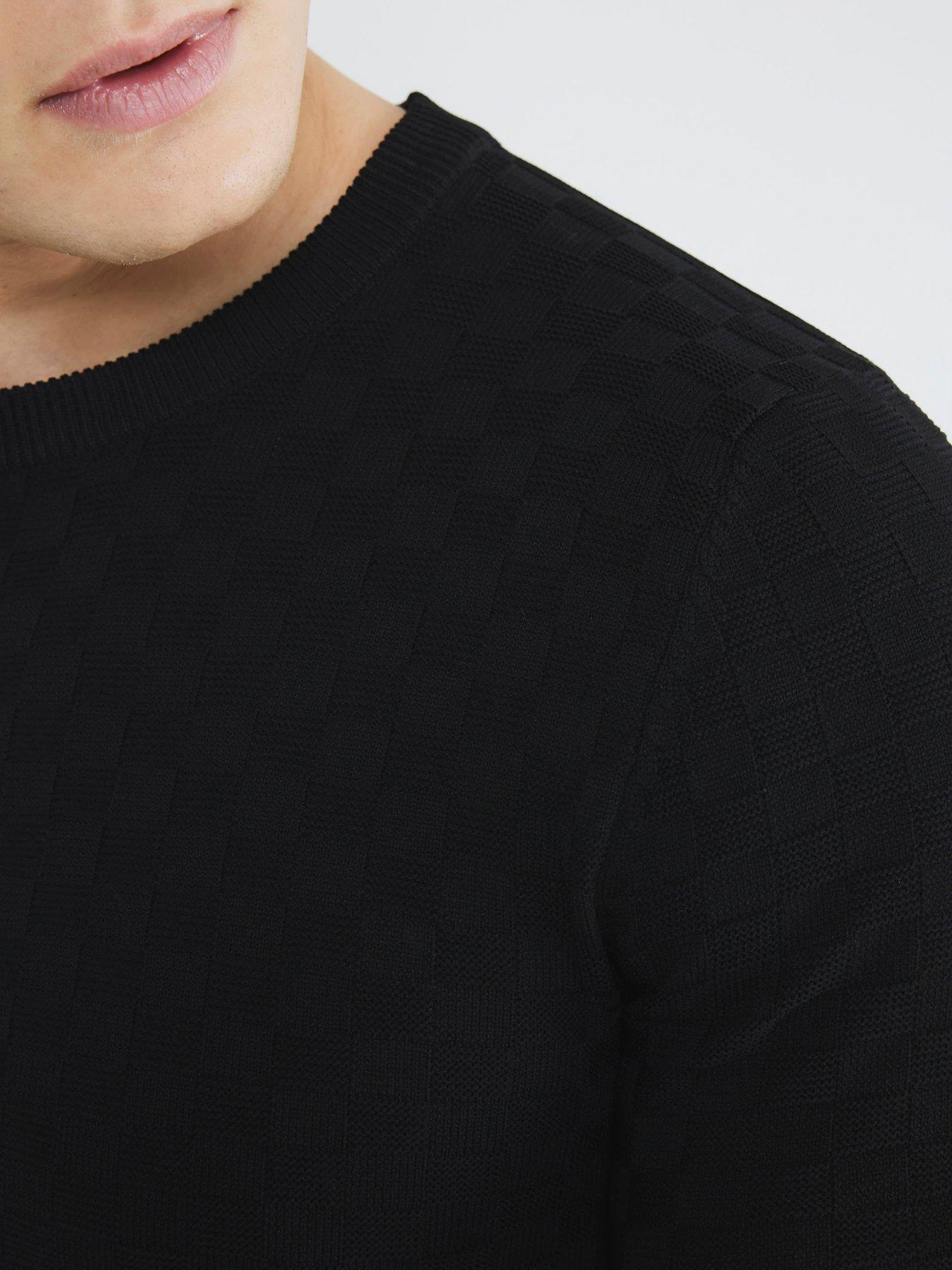 River Island Short Sleeve Checkerboard Muscle Fit Knitted T-Shirt ...