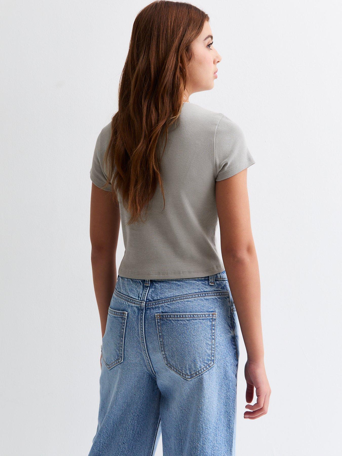 New Look 915 Girls Scoop Neck Cropped T-Shirt - Grey | Very