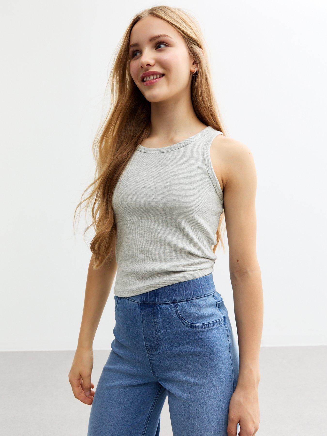New Look 915 Girls Ribbed Jersey Racerback Vest - Grey | Very