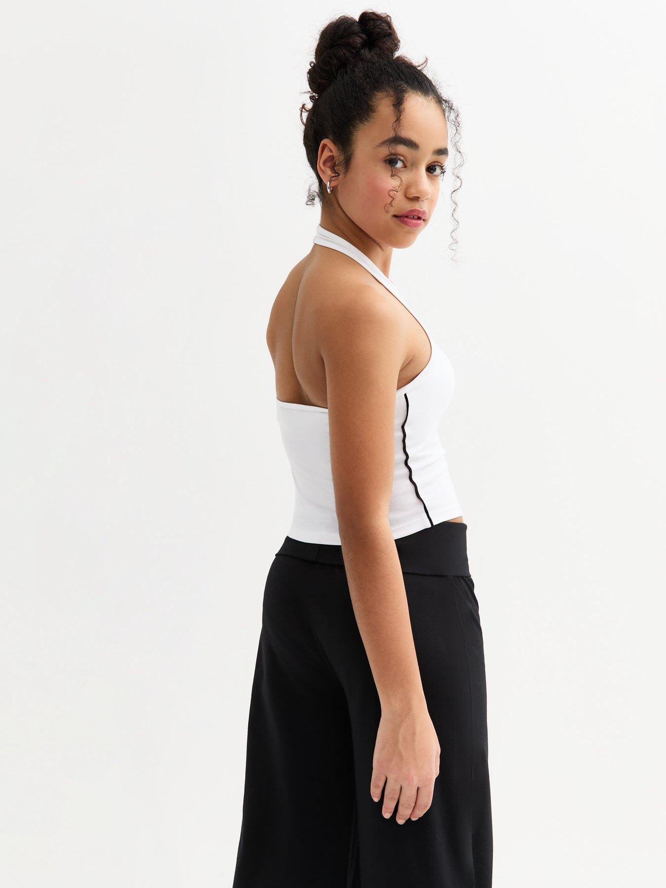 New Look 915 Girls Contrast Trim Halterneck Top - White | Very