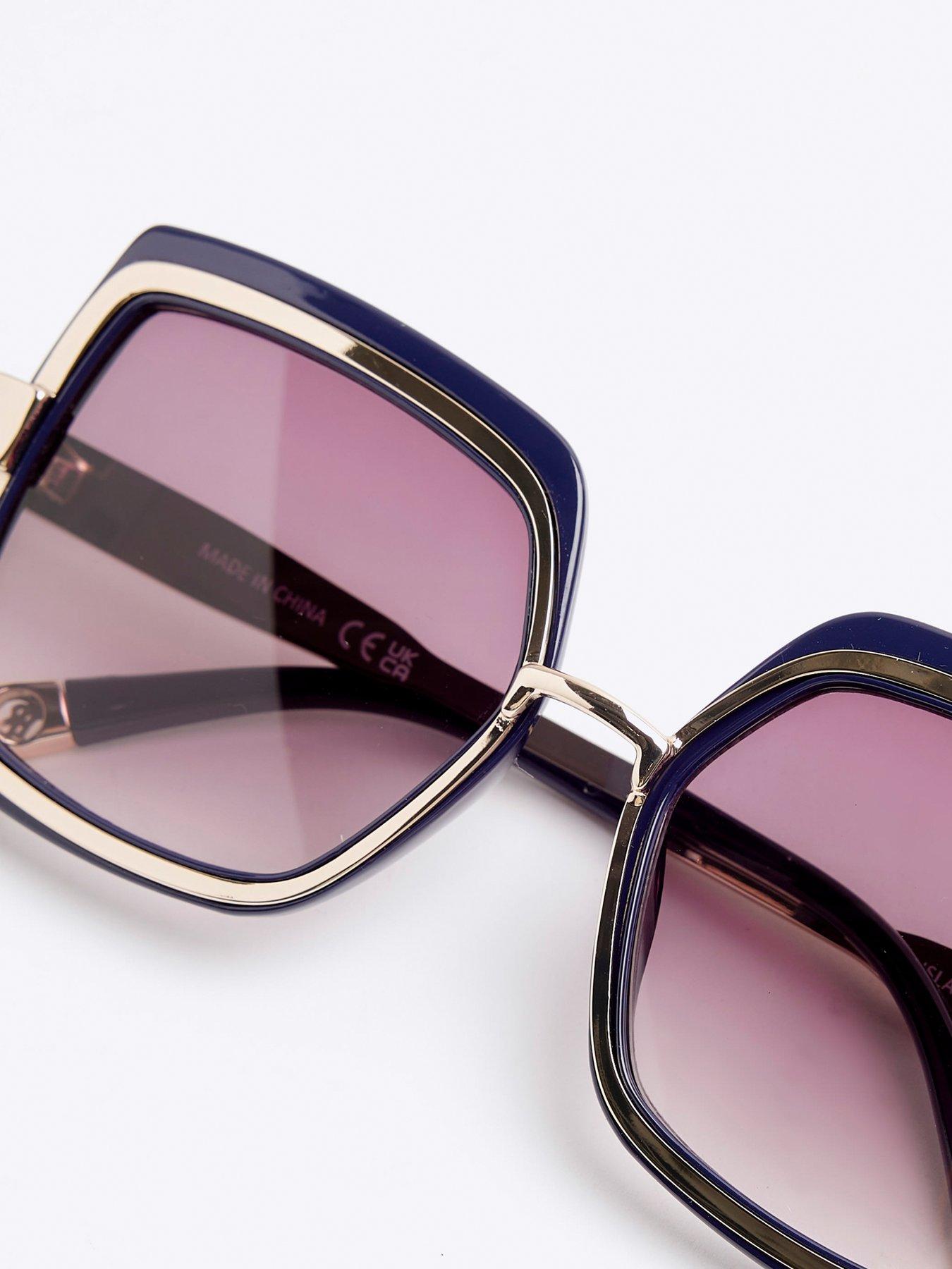 River Island Oversized Metal Glam Square Sunglasses - Navy | Very