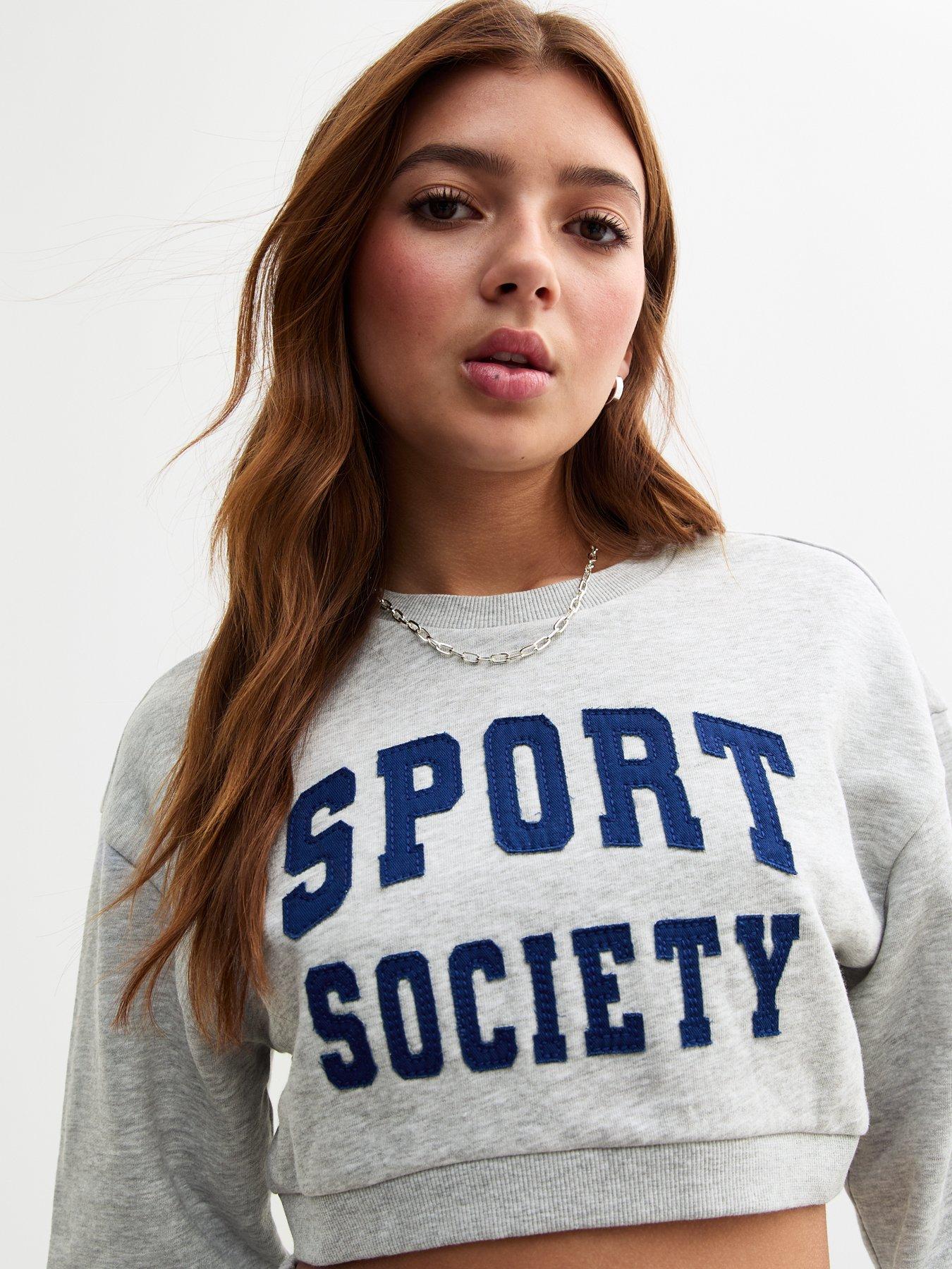 New Look 915 Girls Applique Logo Cropped Sweatshirt - Dark Grey | Very