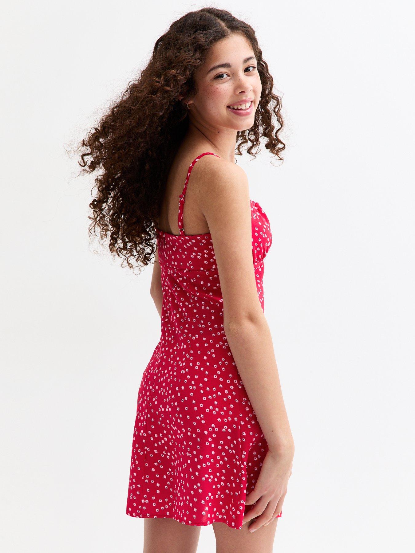 New Look 915 Girls Floral Print Ruched Strappy Dress - Red | Very