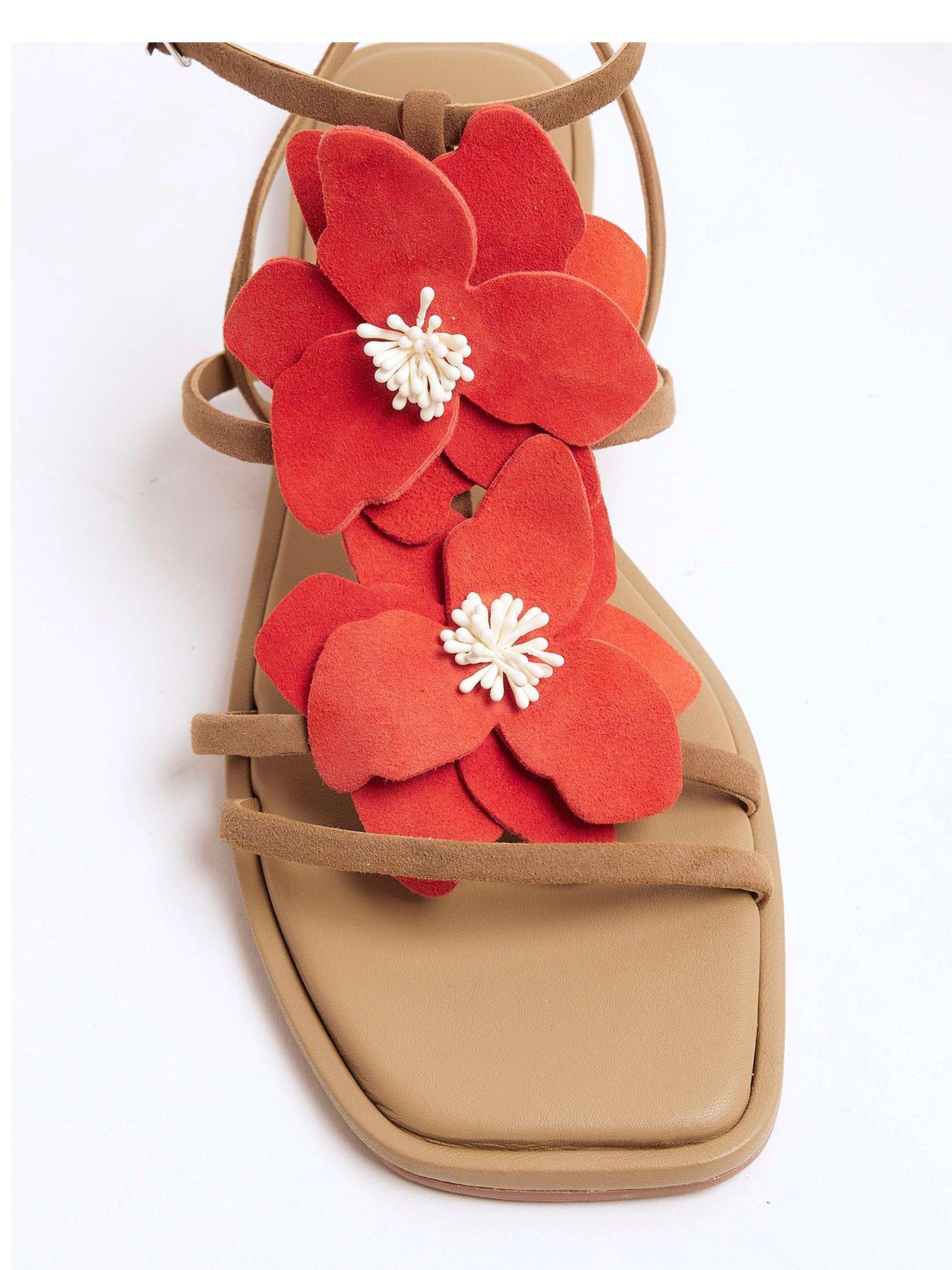 River Island Flower Trim Flat Sandal - Red | Very
