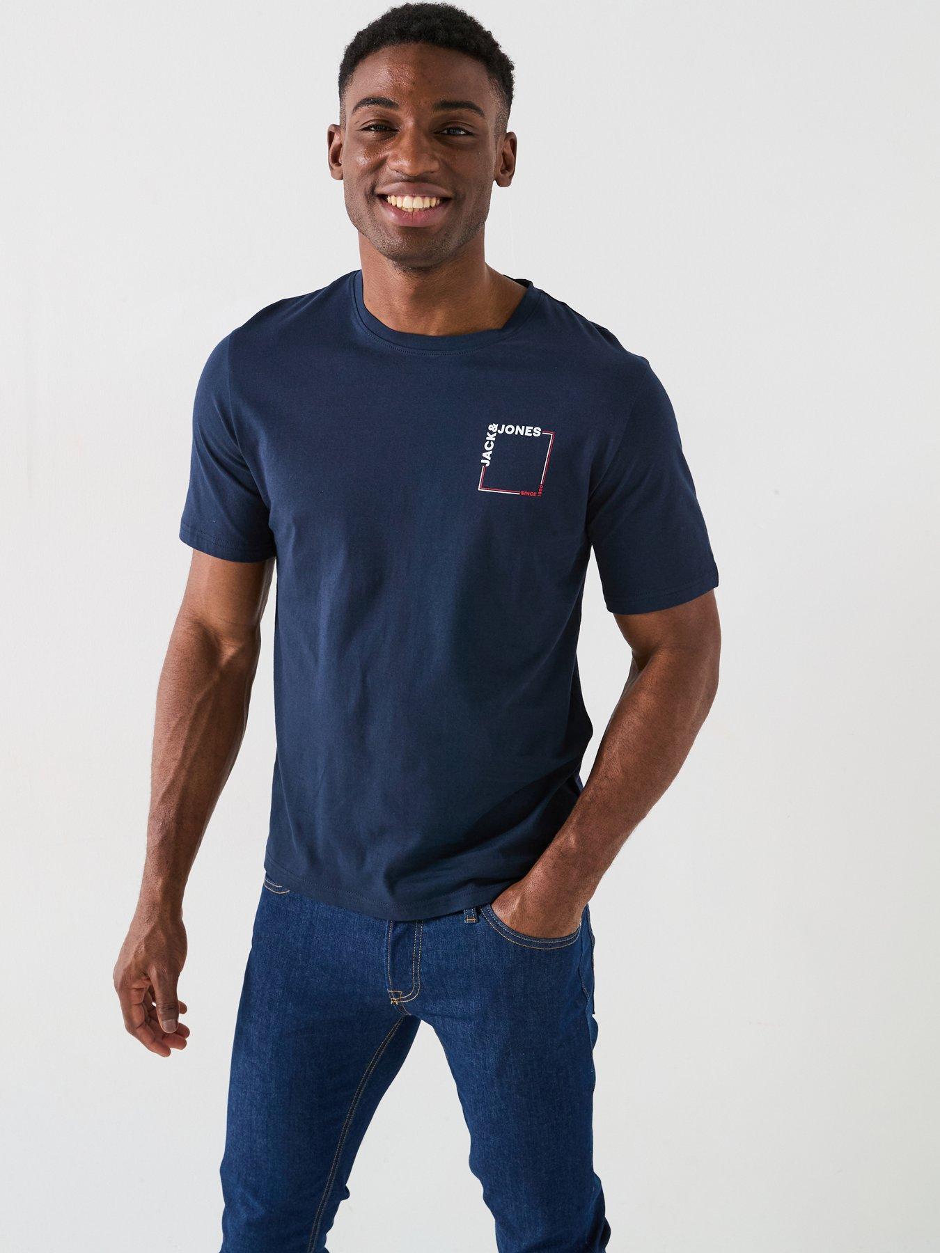 Jack & Jones Verner Square Logo T-Shirt - Navy | Very