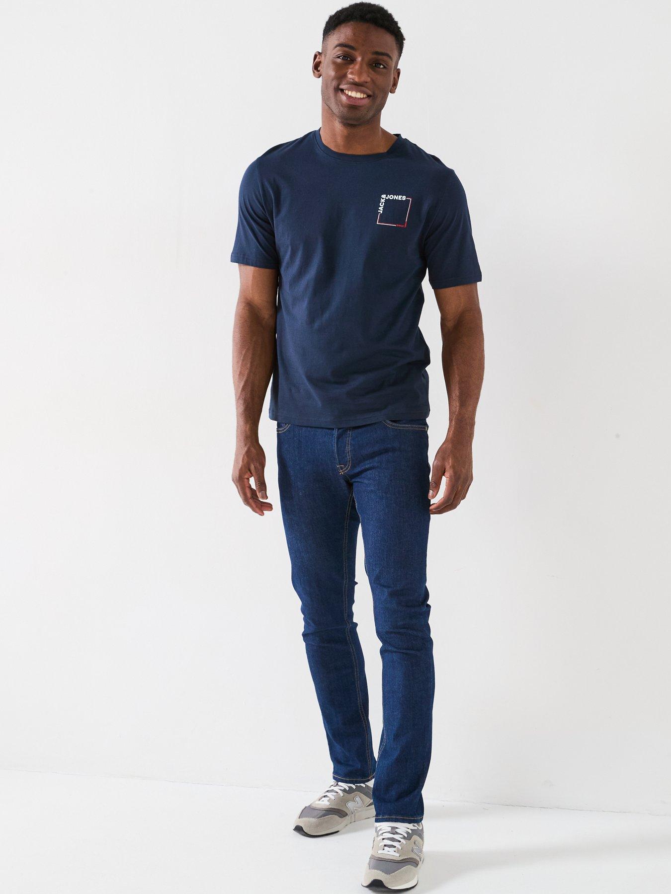 Jack & Jones Verner Square Logo T-Shirt - Navy | Very