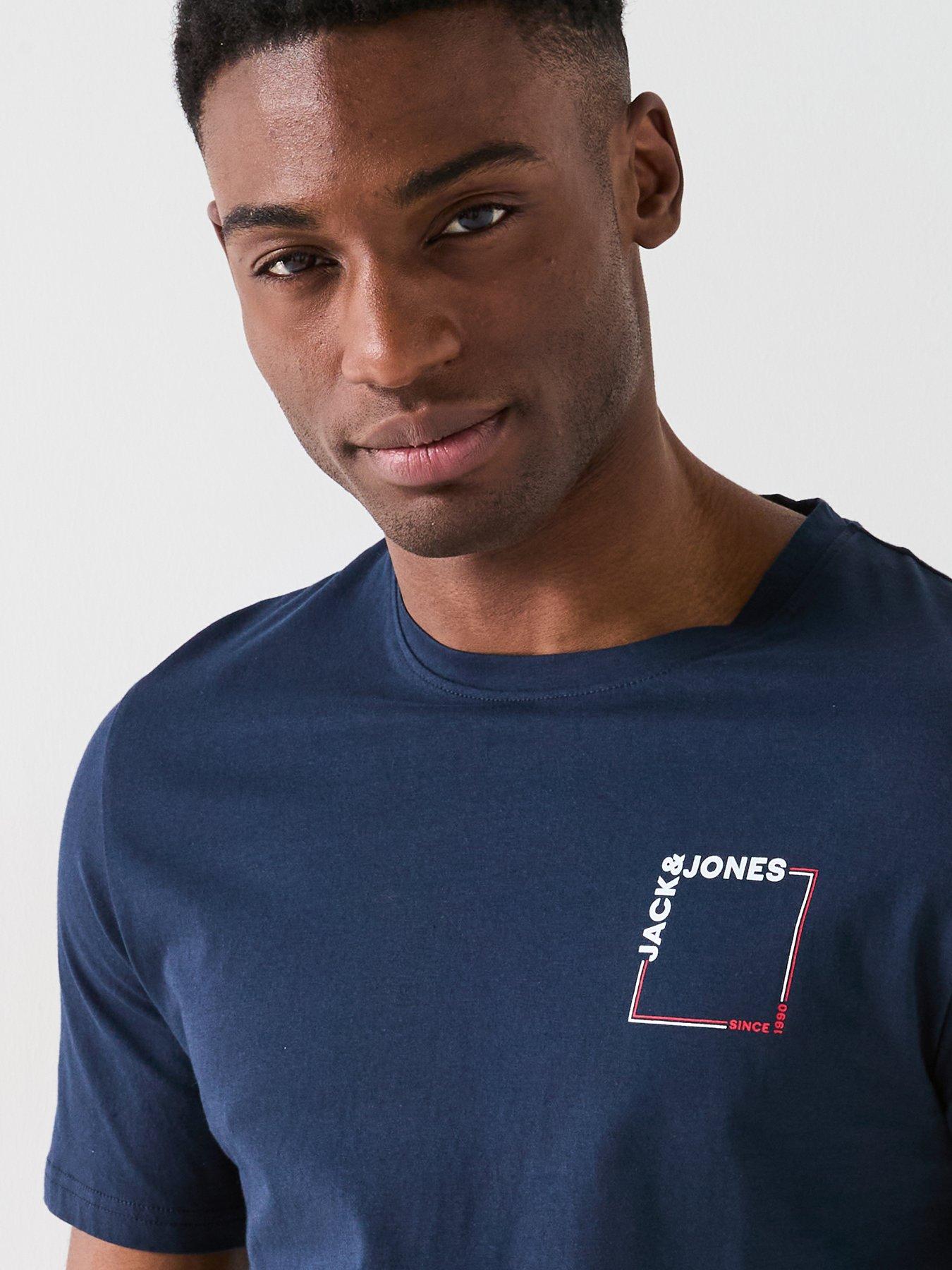 Jack & Jones Verner Square Logo T-Shirt - Navy | Very