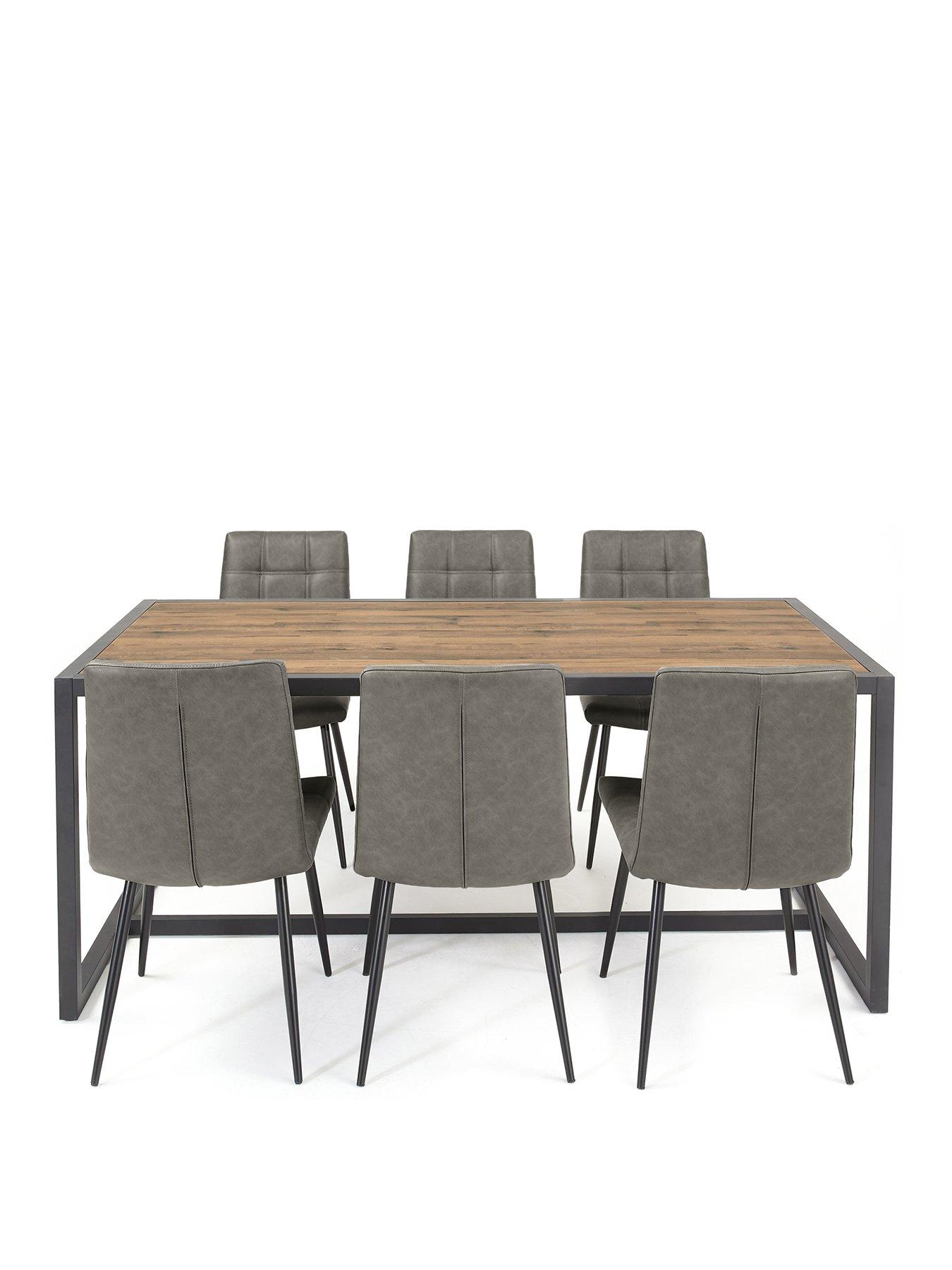 Very Home Harlem 180 cm Mid Oak Dining Table + 6 Harlem Grey Chairs - FSC® Certified | Very