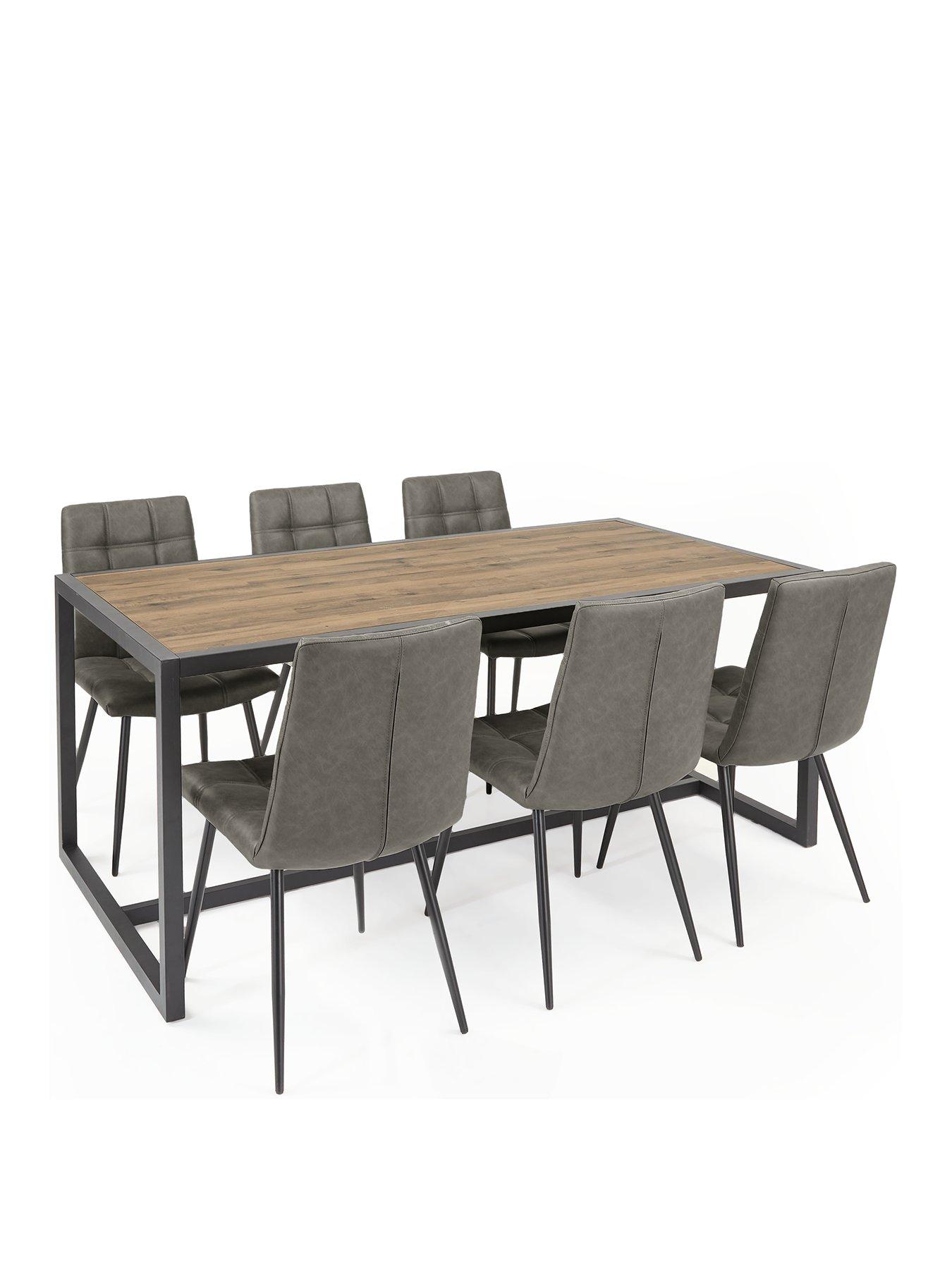 Very Home Harlem 180 cm Mid Oak Dining Table + 6 Harlem Grey Chairs - FSC® Certified | Very