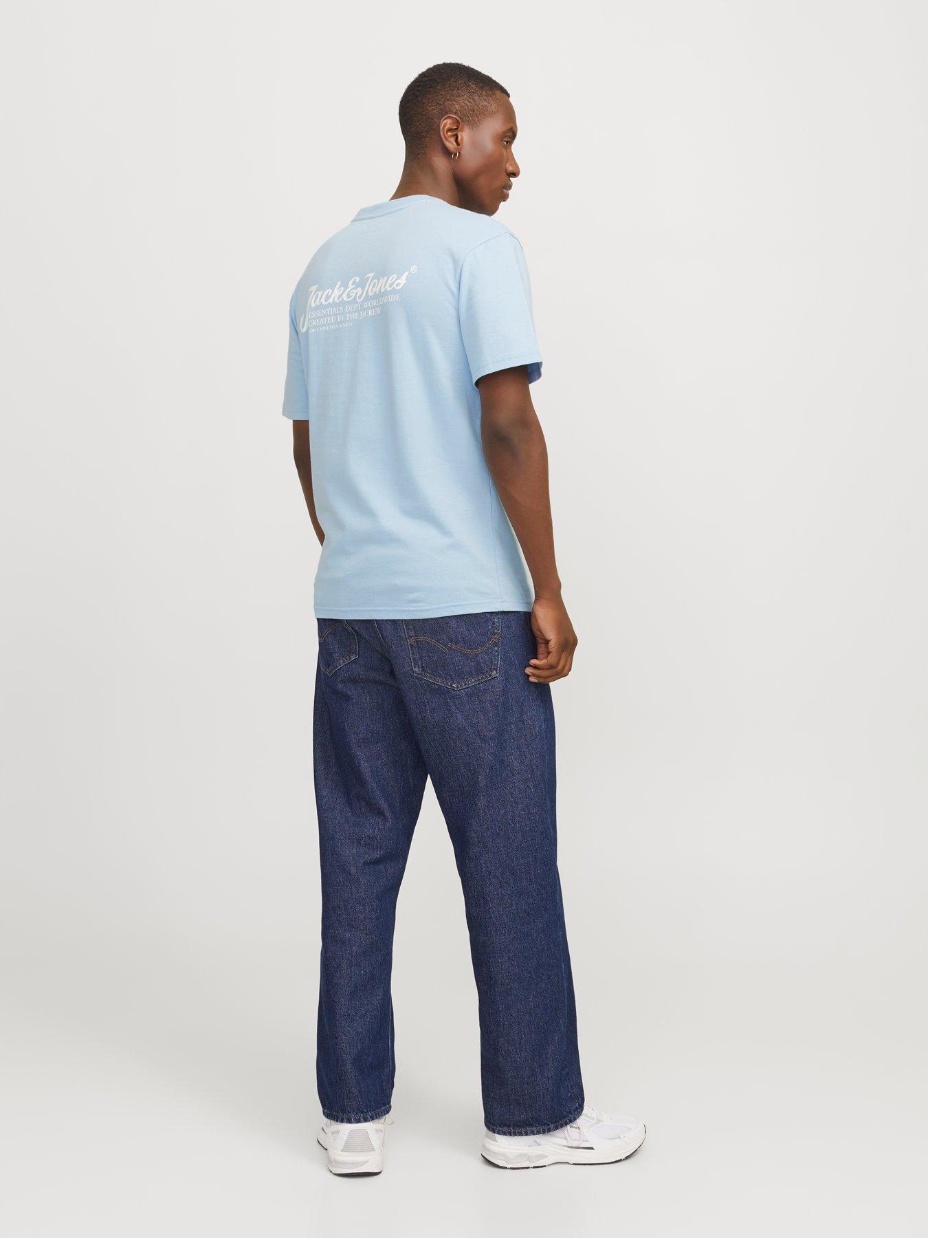 Jack & Jones Beau Script Logo T-Shirt - Light Blue | Very