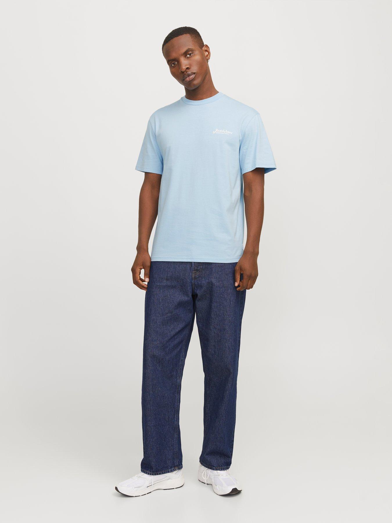Jack & Jones Beau Script Logo T-Shirt - Light Blue | Very
