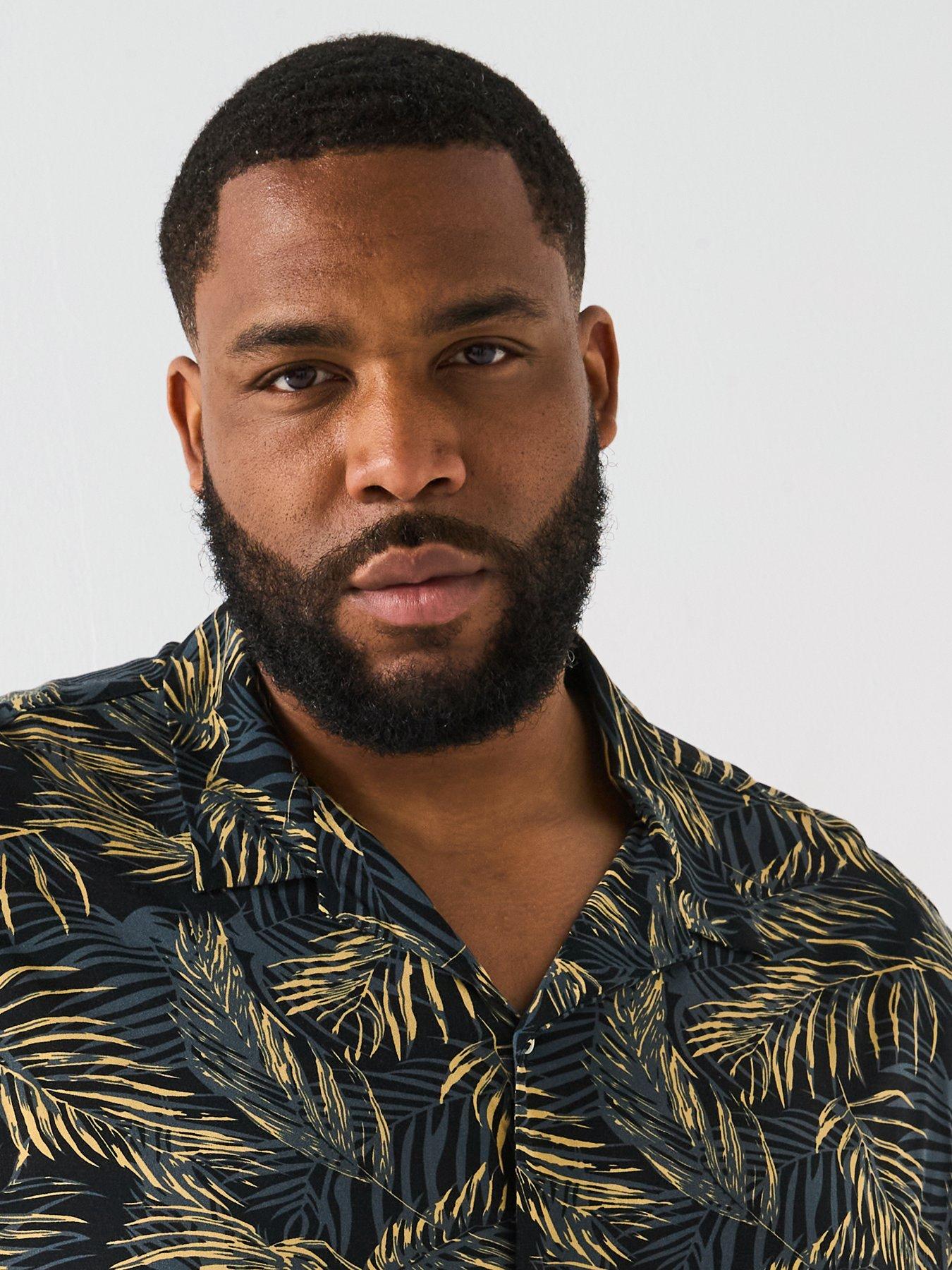 Jack & Jones Plus Size Jeff Tropical Print Resort Shirt - Black | Very
