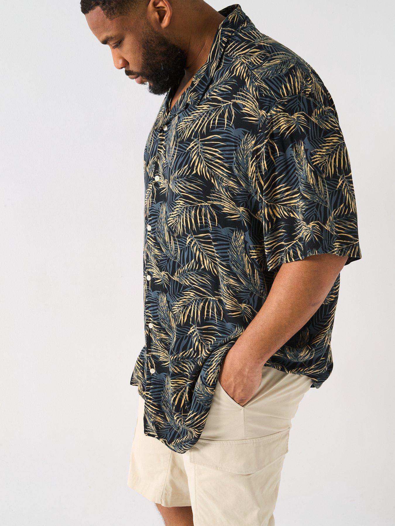 Jack & Jones Plus Size Jeff Tropical Print Resort Shirt - Black | Very