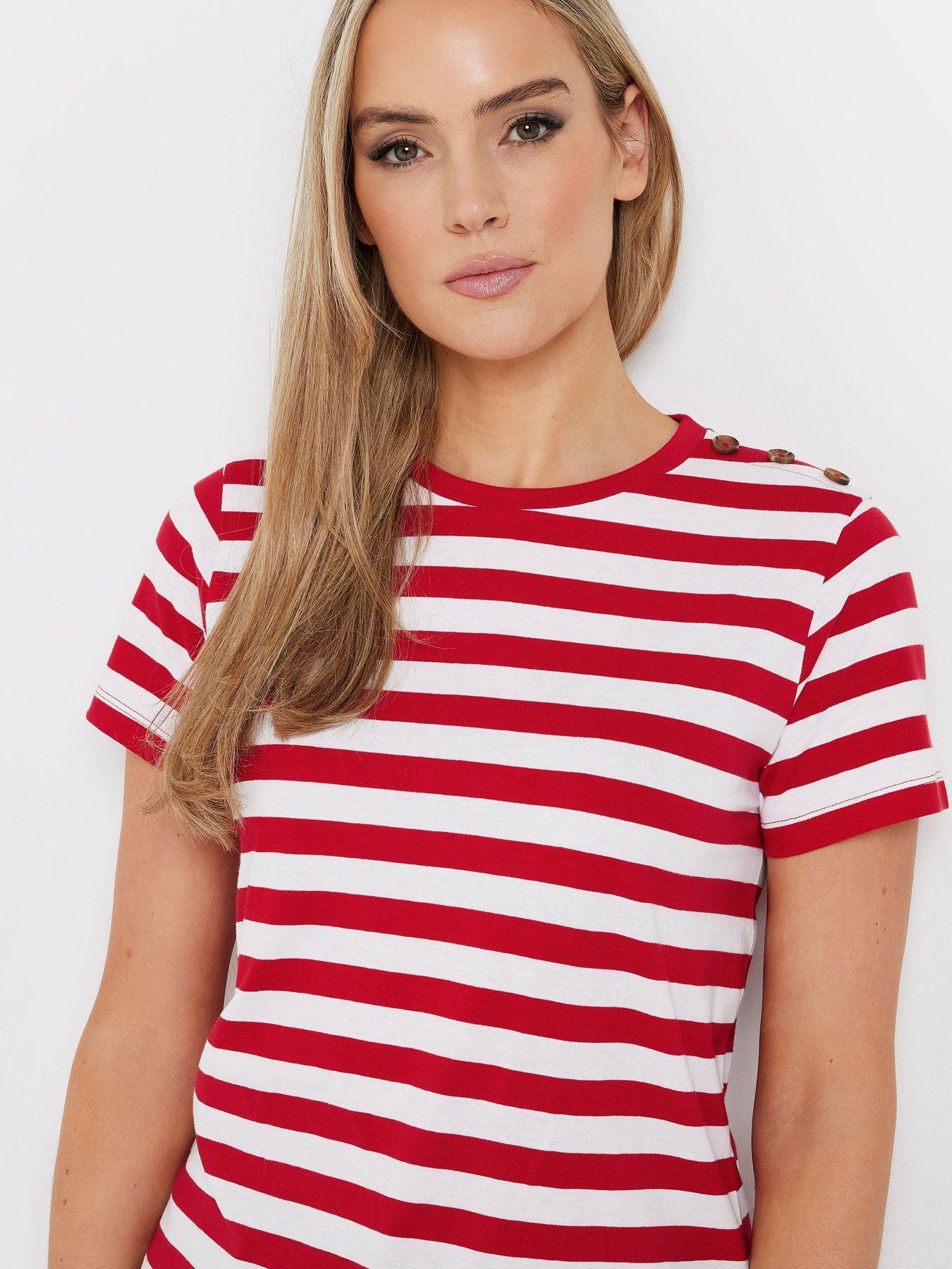Long Tall Sally Stripe Button Shoulder T Shirt - Red | Very