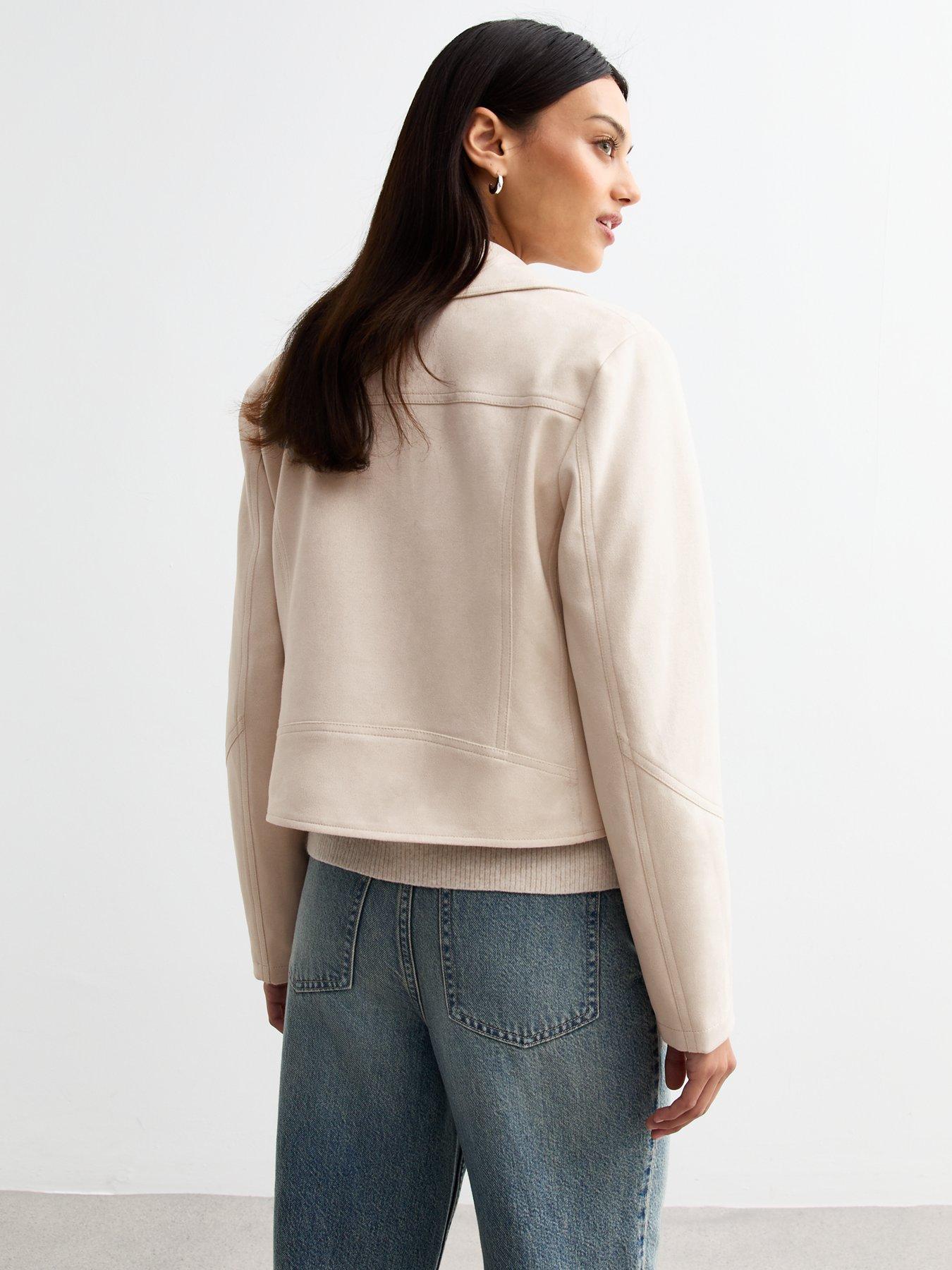 New Look Faux Suede Biker Jacket - Beige | Very