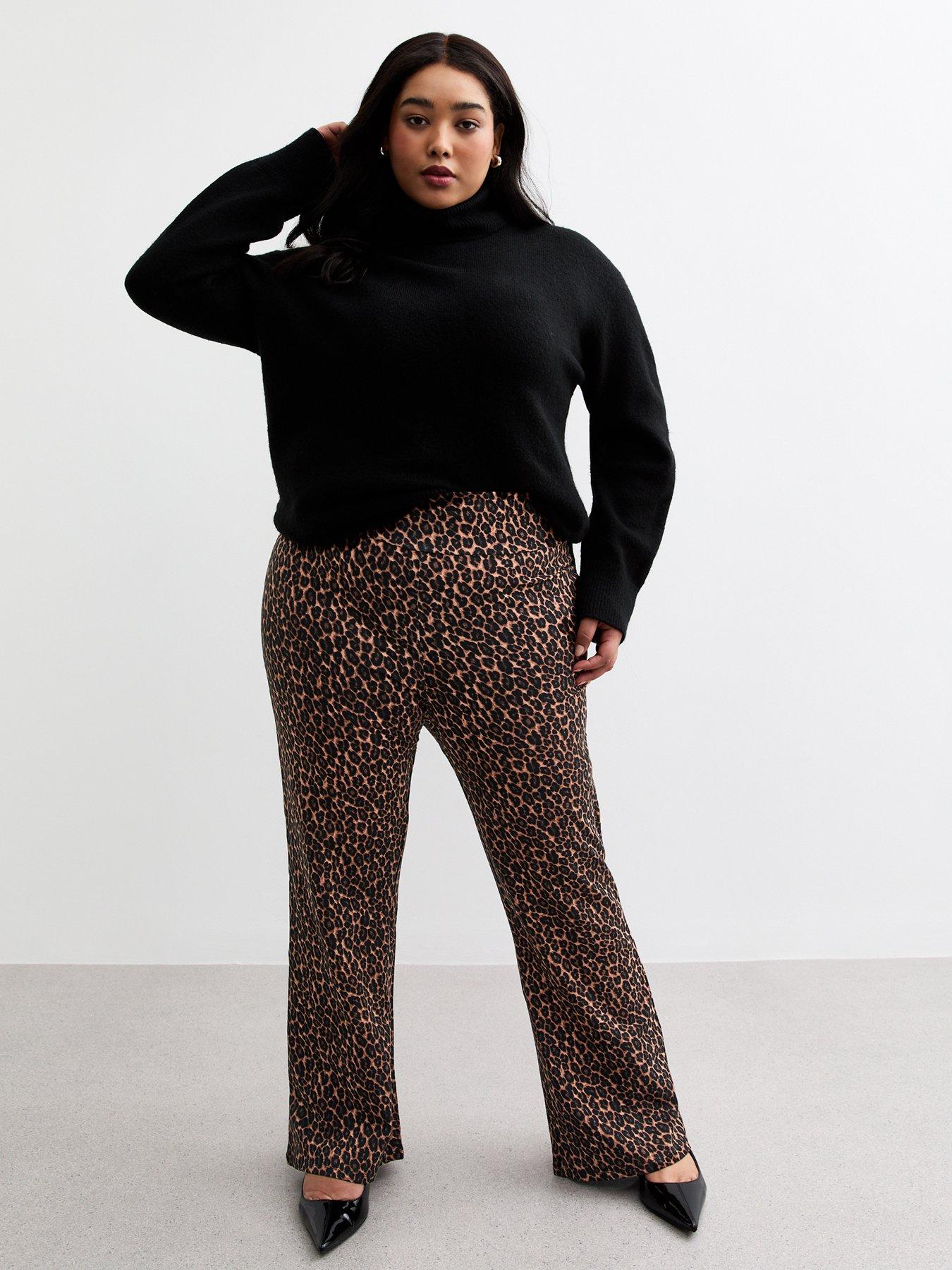 New Look Curves Brown Leopard Print Kick Flare Leggings | Very