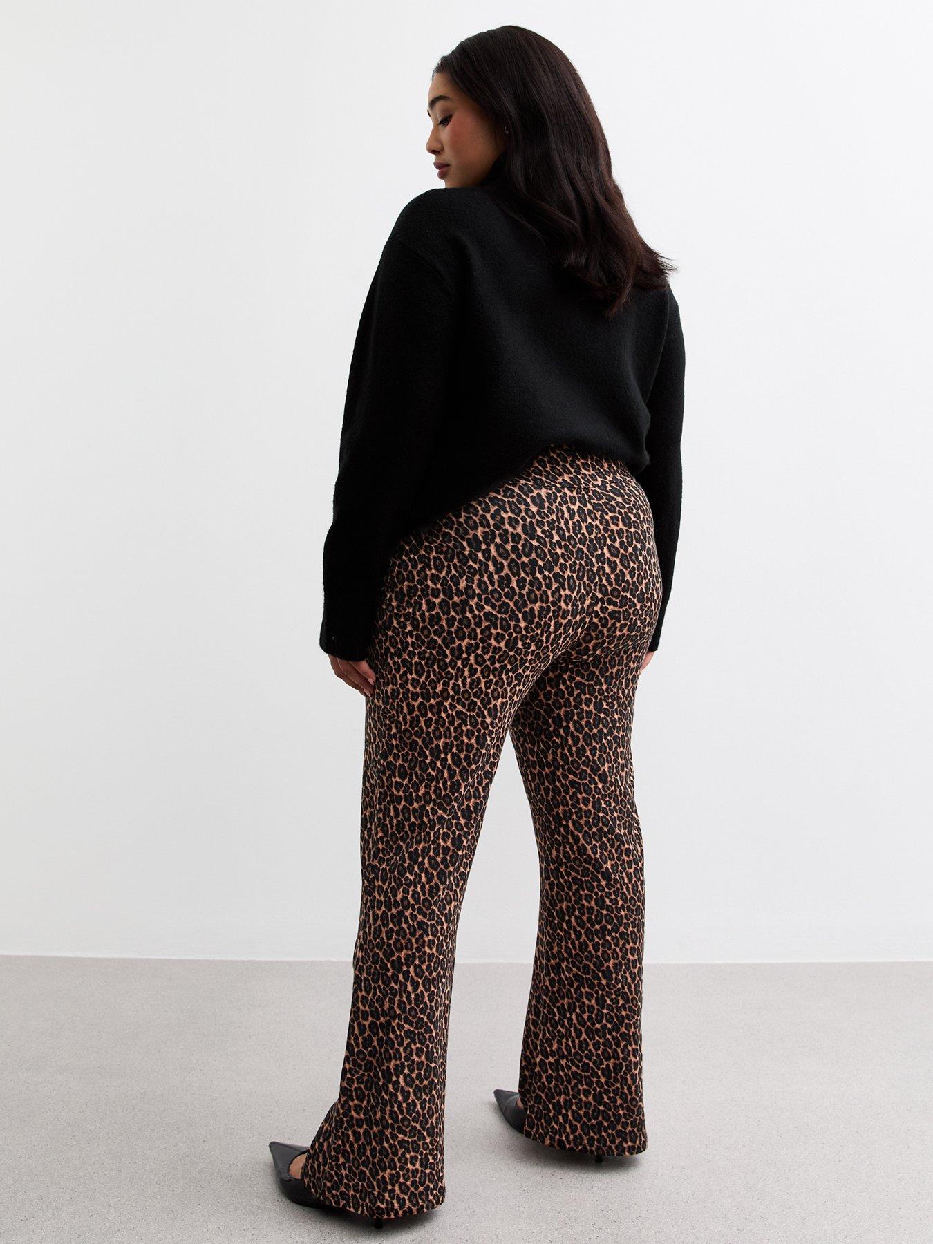 New Look Curves Brown Leopard Print Kick Flare Leggings | Very