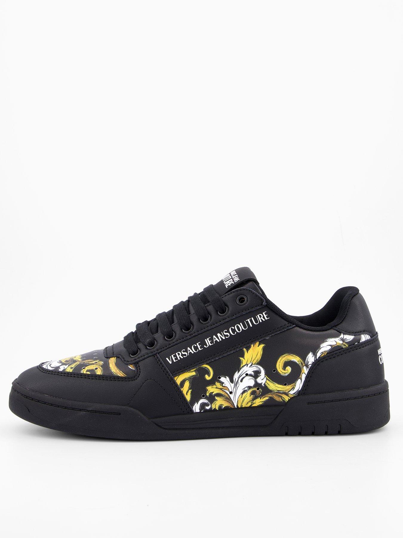 Versace Jeans Couture Barocco Logo Leather Trainers - Black | Very