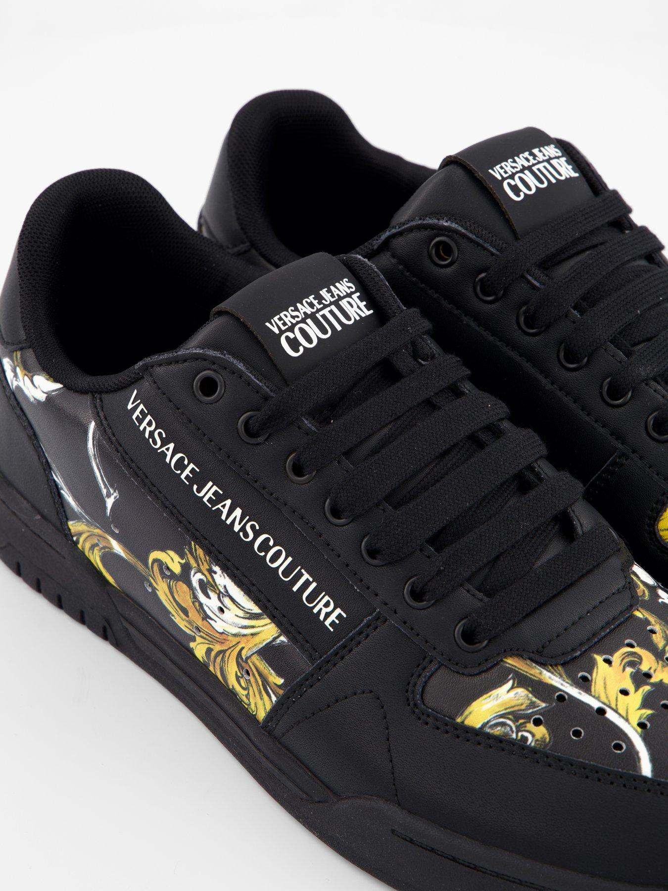 Versace Jeans Couture Barocco Logo Leather Trainers - Black | Very