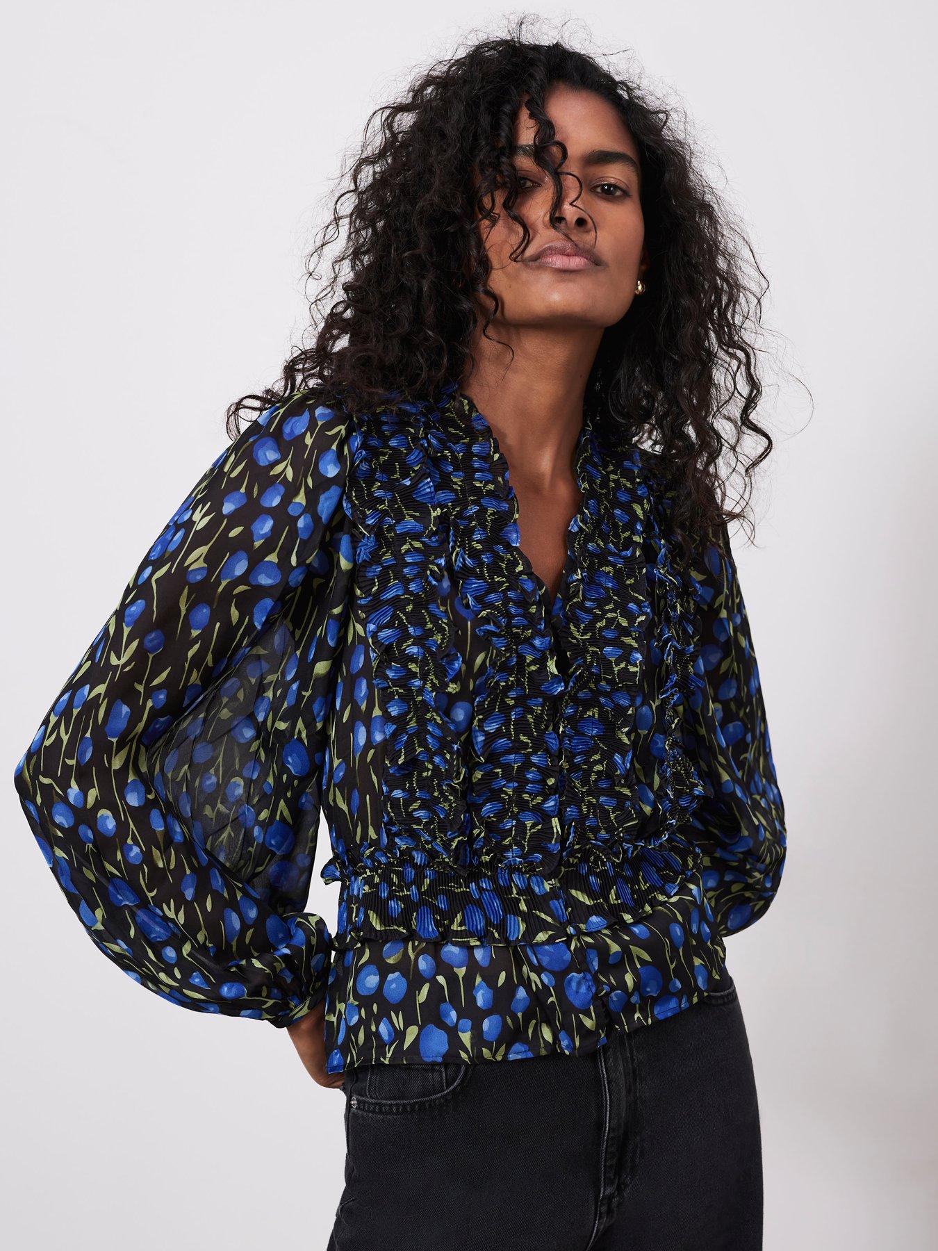 Mint Velvet Floral Print Blouse - Blue | Very