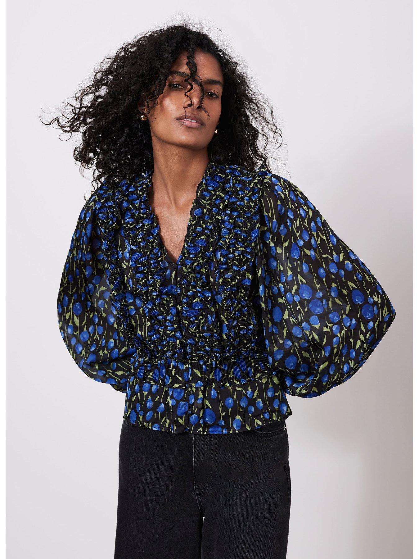 Mint Velvet Floral Print Blouse - Blue | Very
