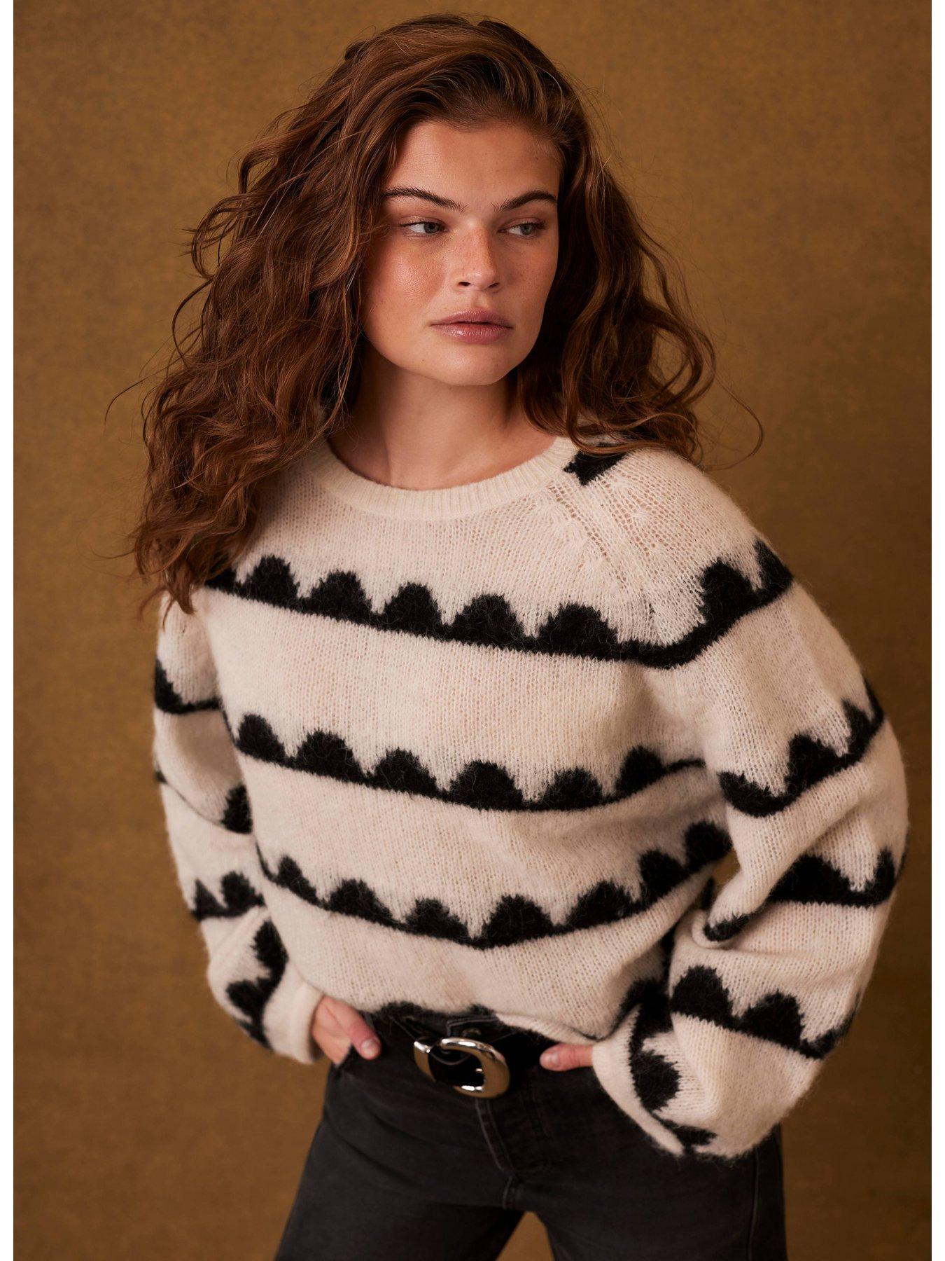 Mint Velvet Scallop Stripe Jumper - Cream | Very