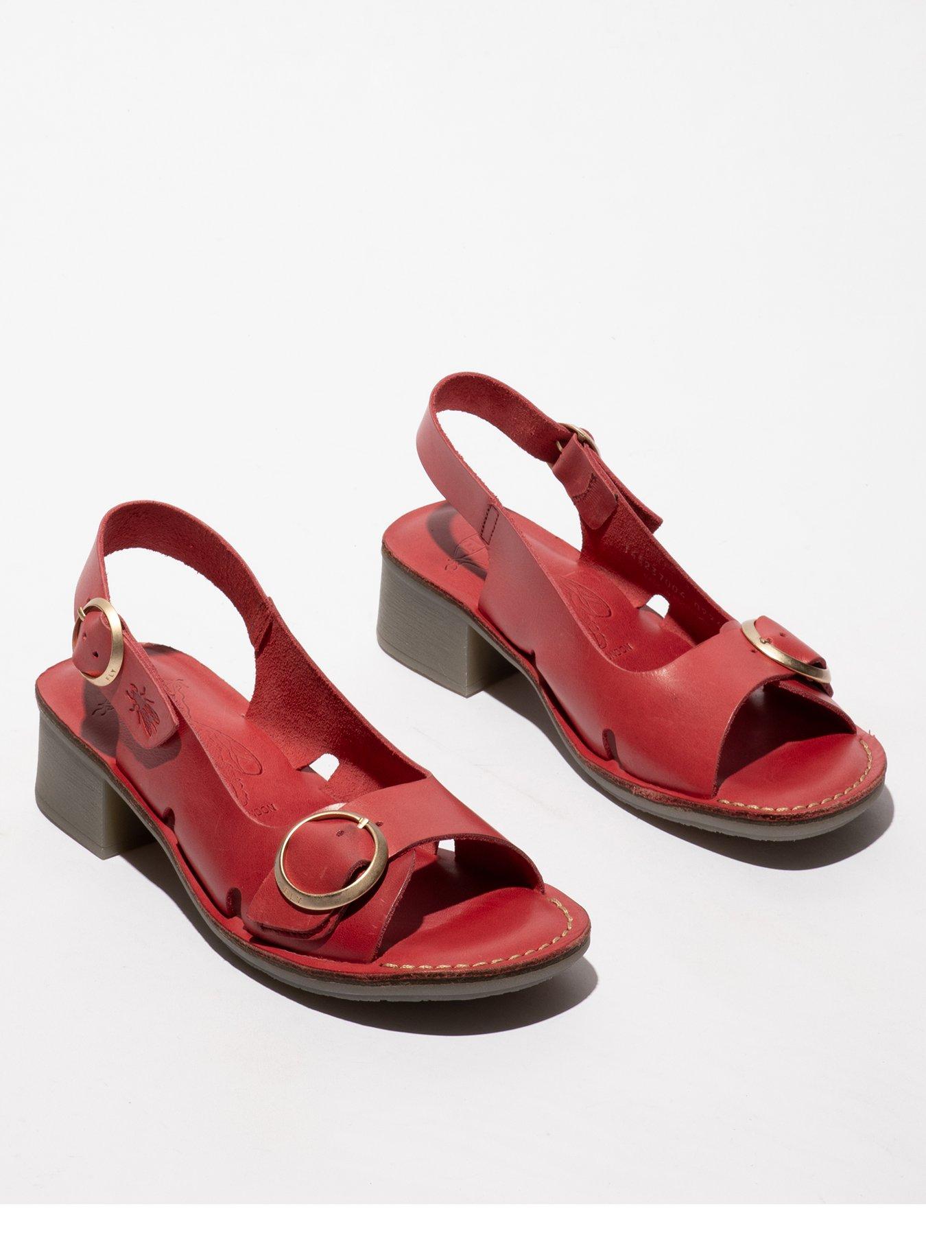 Fly London Edov Buckle Heeled Sandal - Ruby Red | Very