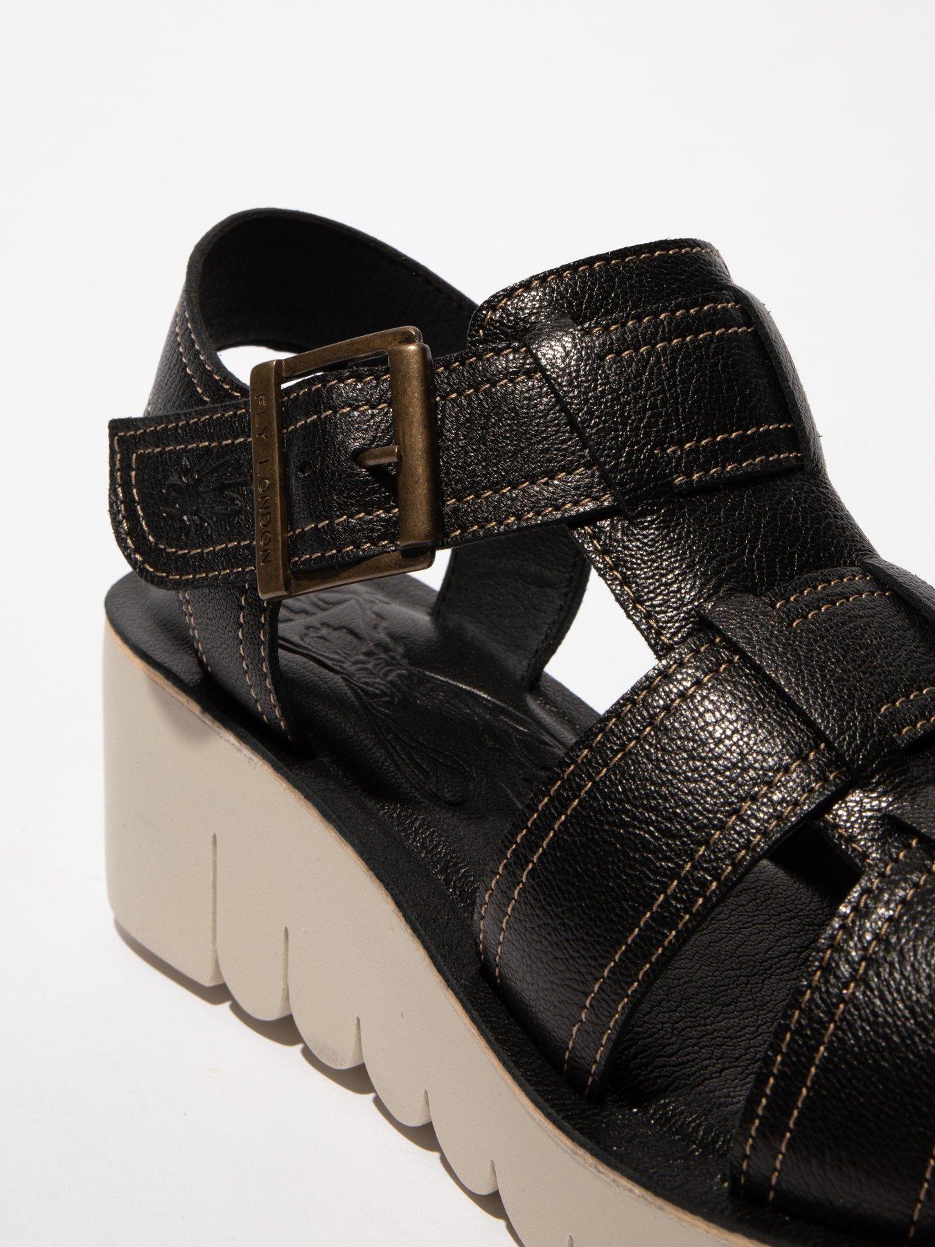Fly London Yudd Leather Wedge Sandal - Black | Very