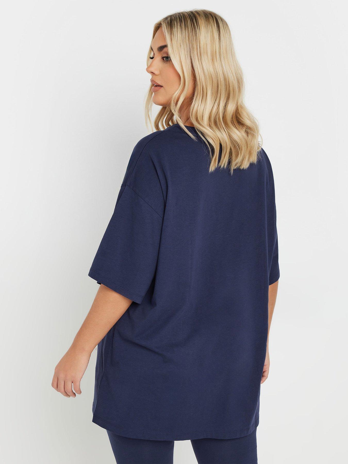 Yours Curve Longline Super Basic Tee - Blue | Very