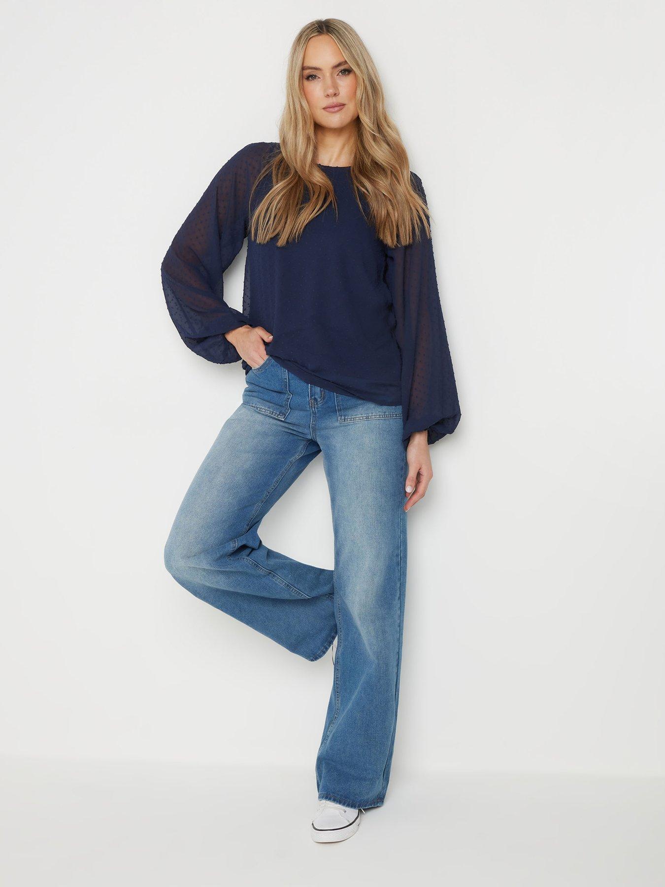 Long Tall Sally Dobby Balloon Sleeve Blouse - Blue | Very