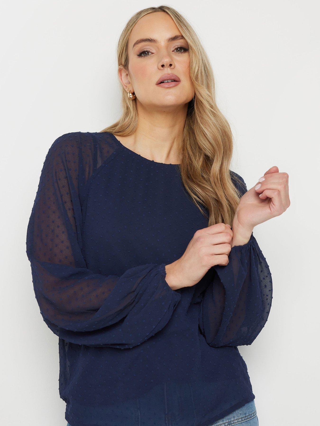 Long Tall Sally Dobby Balloon Sleeve Blouse - Blue | Very
