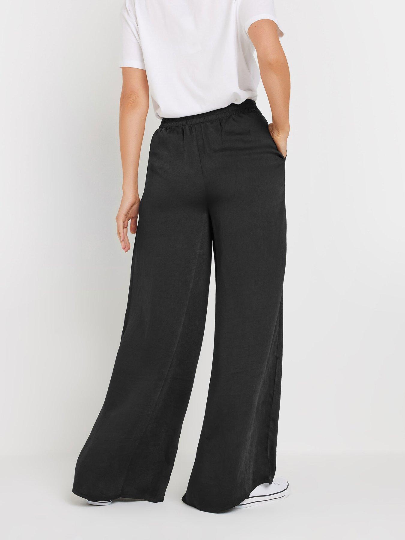 Long Tall Sally Satin Wide Leg Trousers 34" - Black | Very