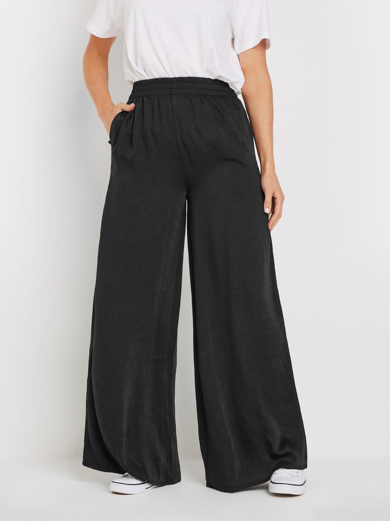 Long Tall Sally Satin Wide Leg Trousers 34" - Black | Very