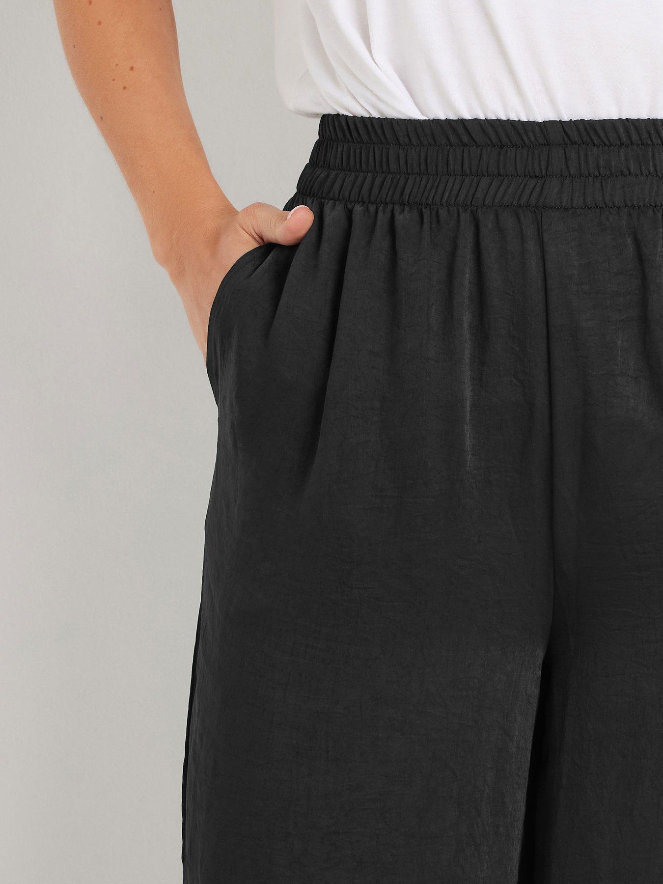 Long Tall Sally Satin Wide Leg Trousers 34" - Black | Very