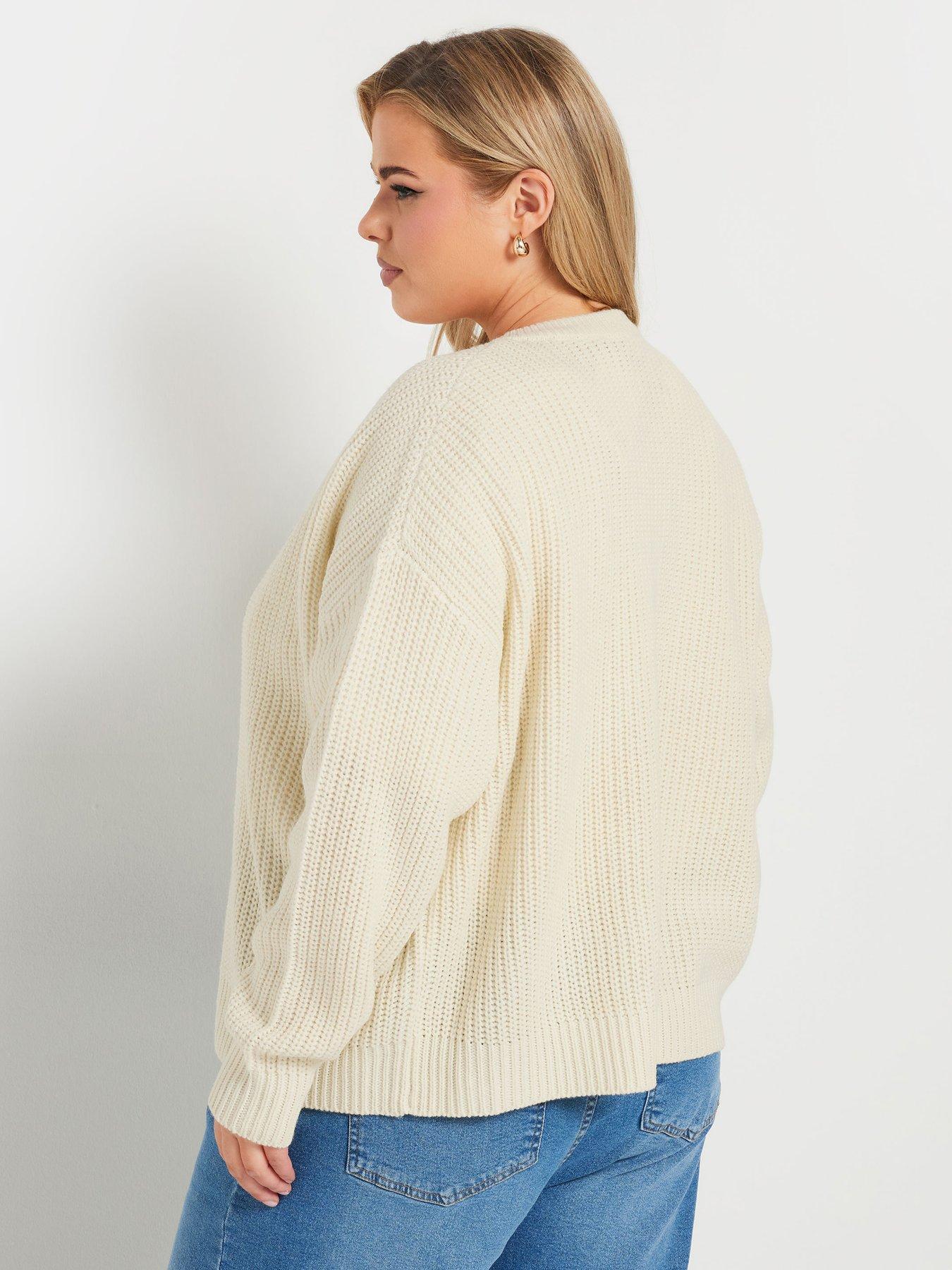 Yours Curve Zip Through Knitted Bomber Jacket - Ivory | Very