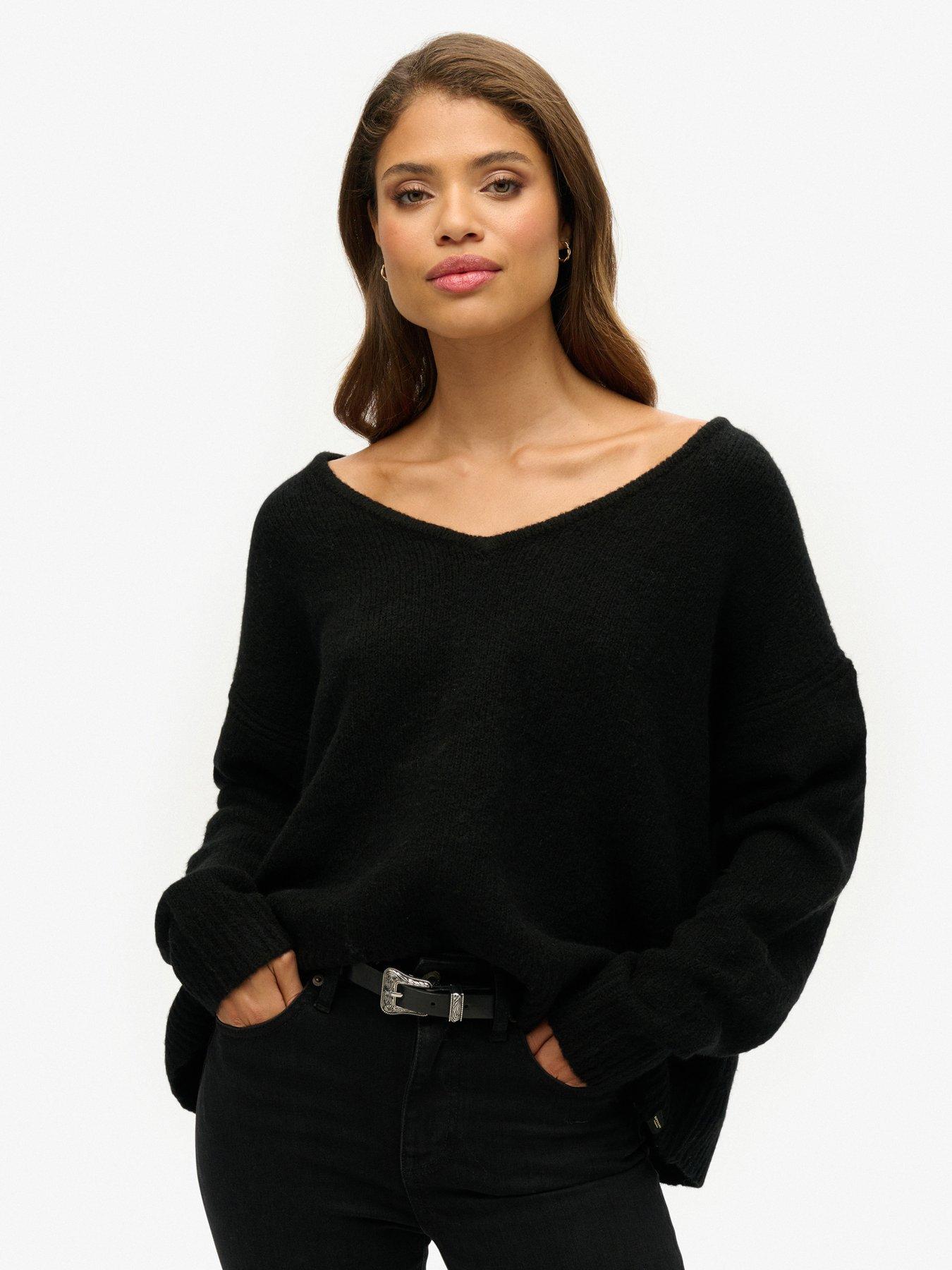 Superdry Oversized V Neck Jumper - Black | Very