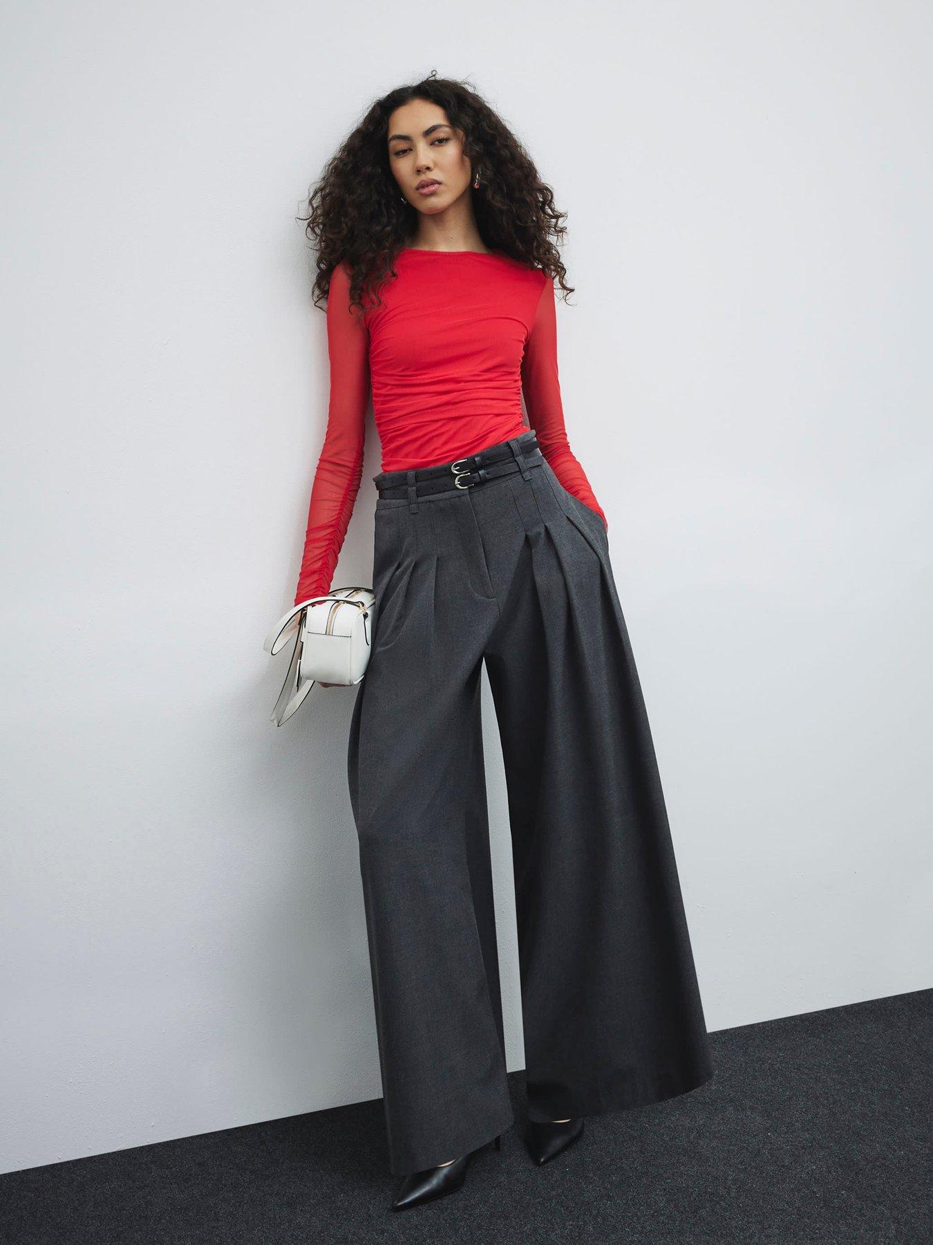 River Island Ruched Side Mesh Top - Red | Very