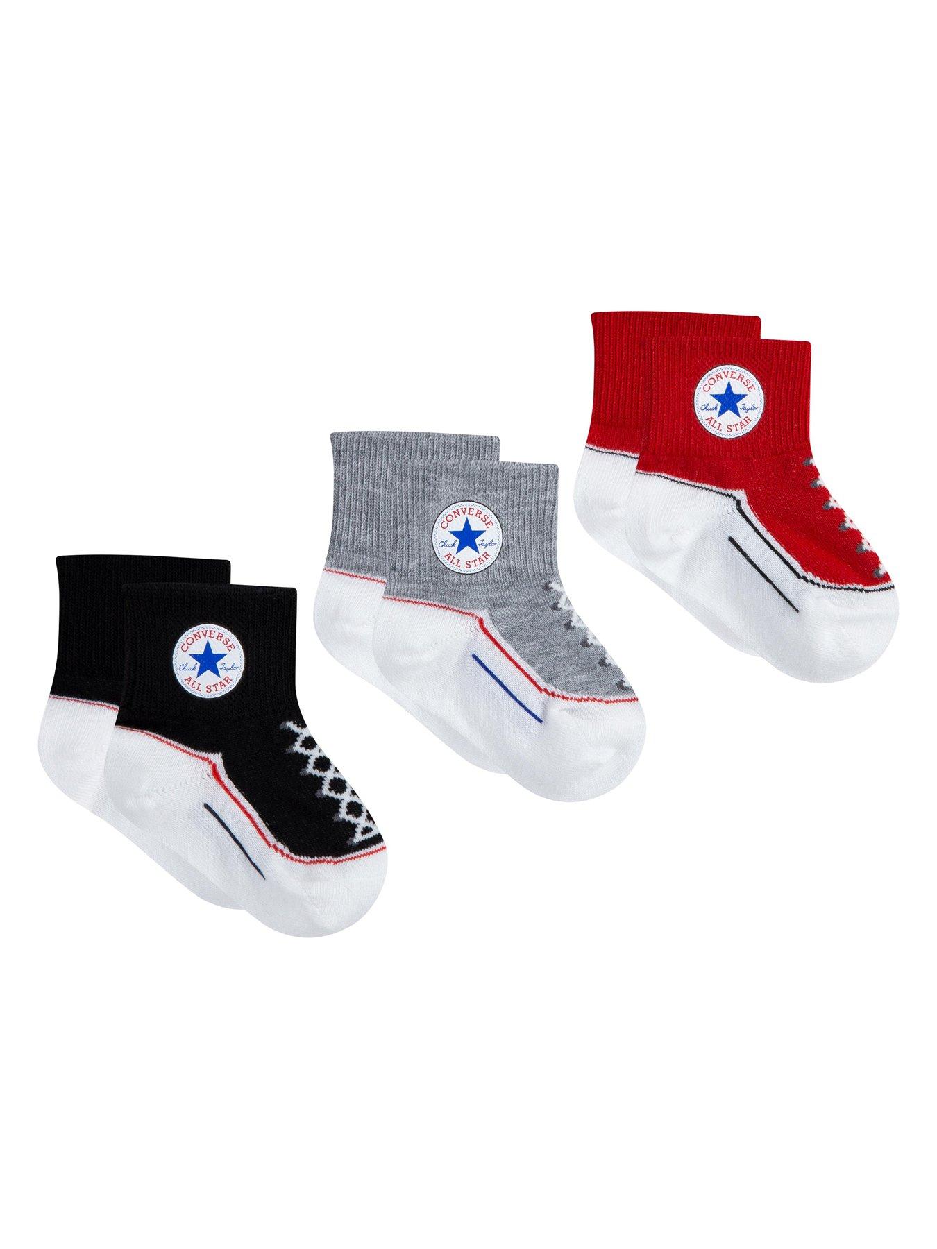 Converse Newborn Unisex Replica Socks 3 Pack - Black/grey/red | Very